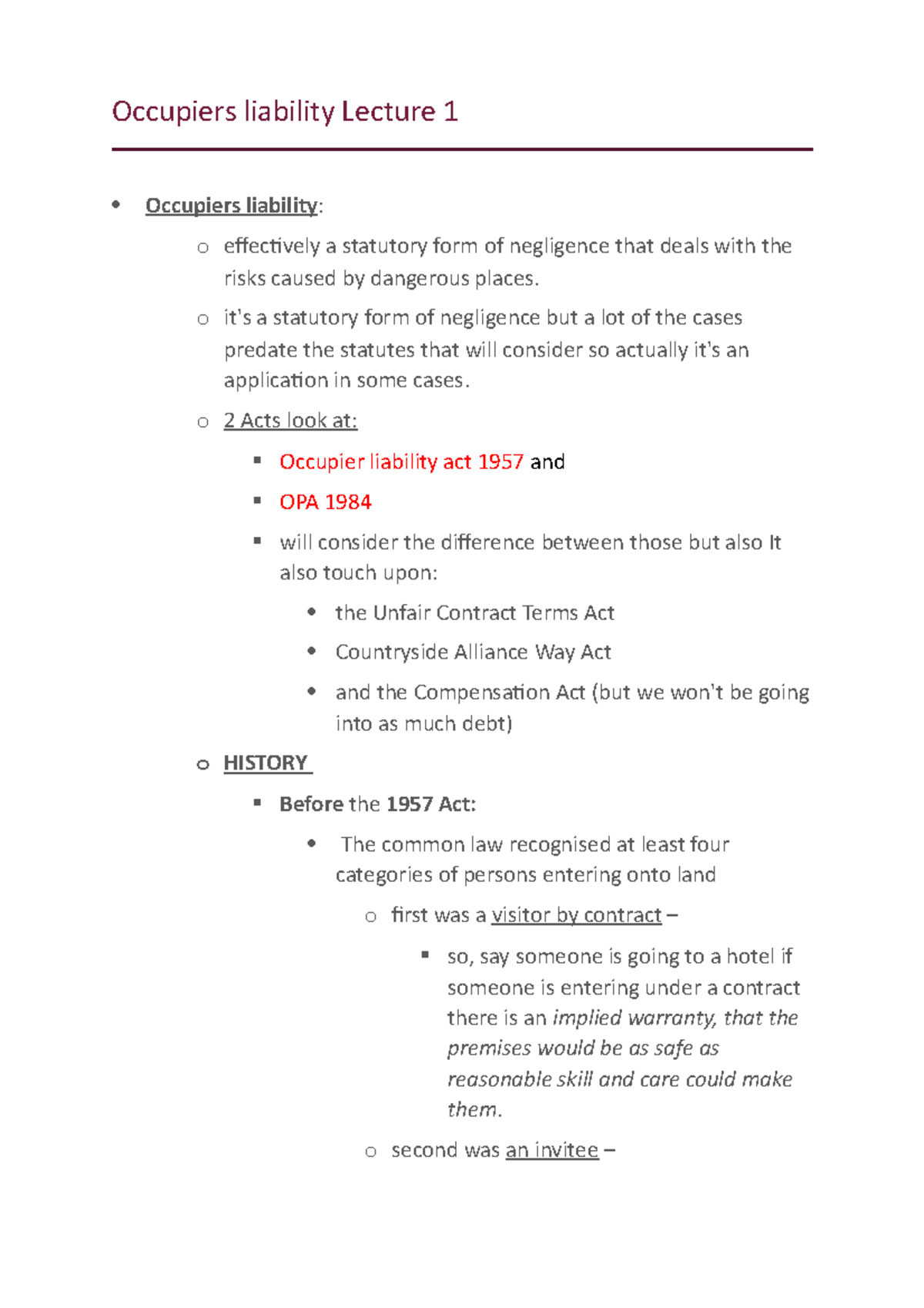 Occupiers liability Lecture 1.docx 2020 - Occupiers liability Lecture 1 ...