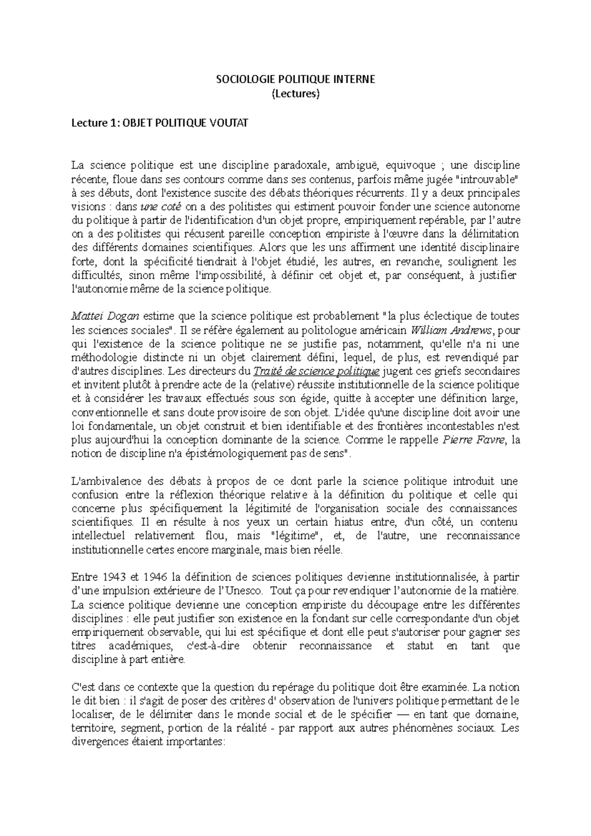 Sociologie Politique Interne - SOCIOLOGIE POLITIQUE INTERNE (Lectures ...