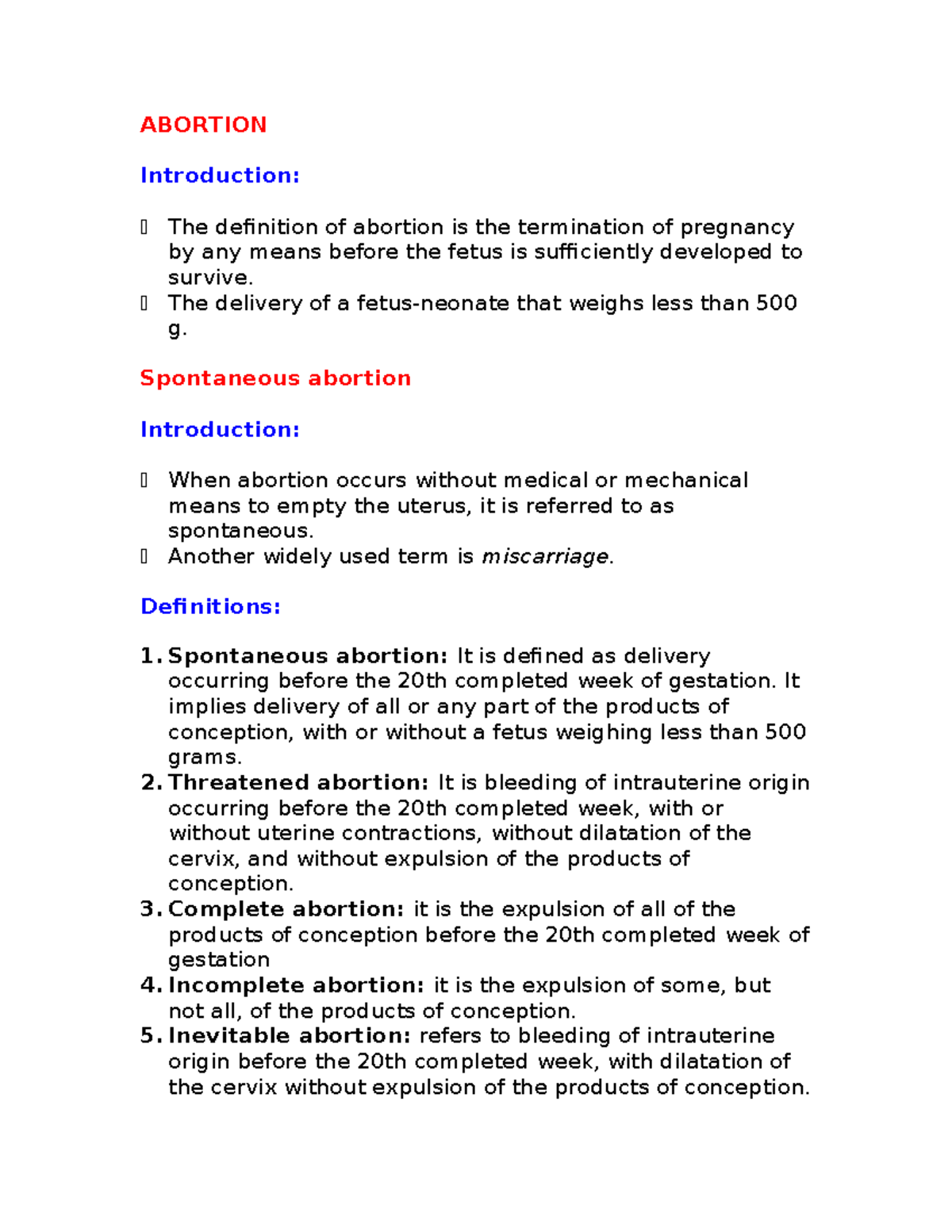 Abortion - ABORTION Introduction: The definition of abortion is the ...