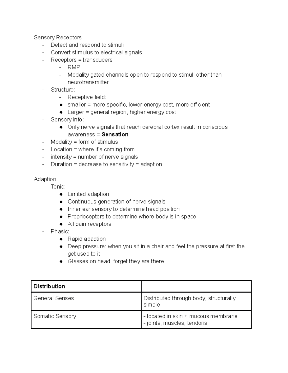 Chapter 16 Intro - Sensory Receptors - Detect and respond to stimuli ...