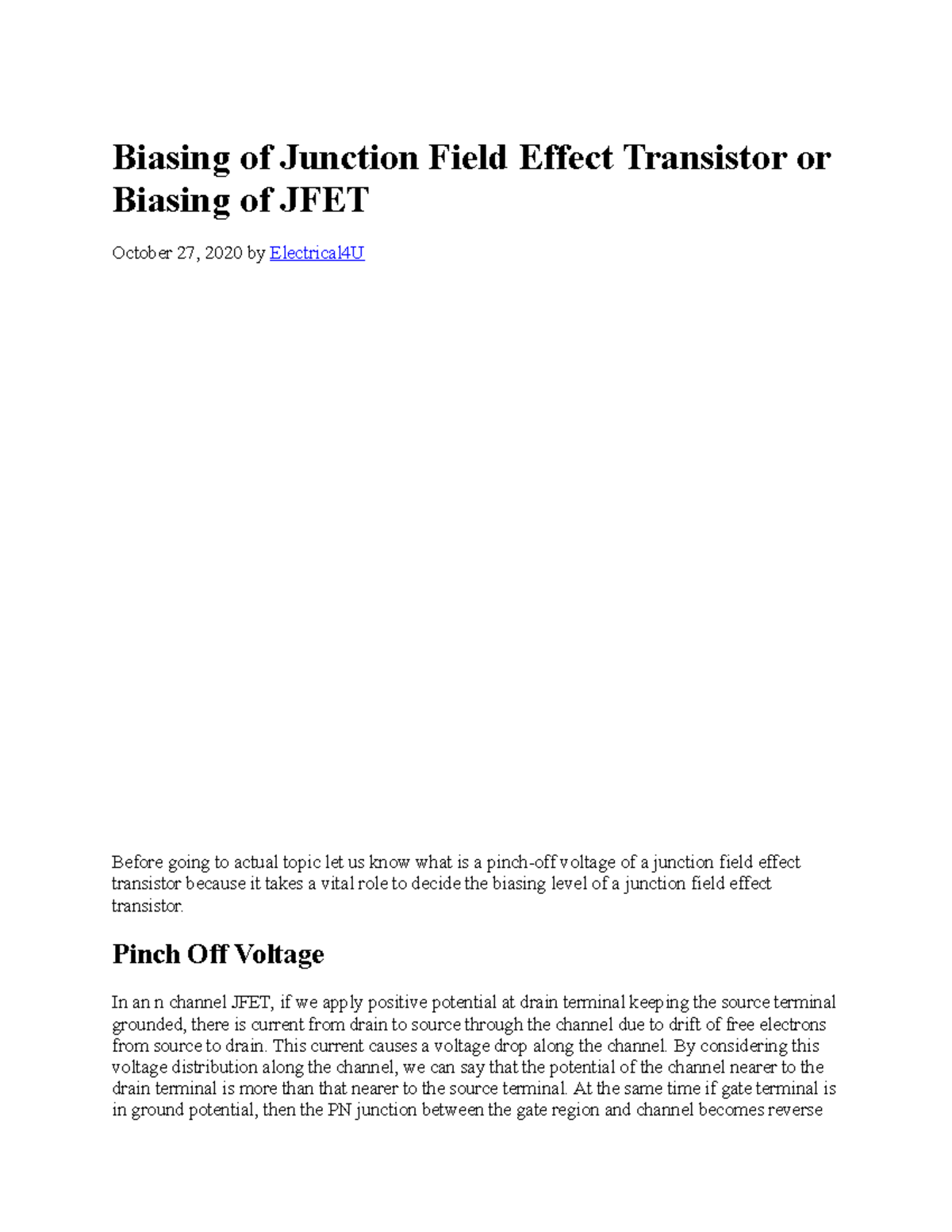 Biasing Of Junction Field Effect Transistor Or Biasing Of Jfet Biasing Of Junction Field