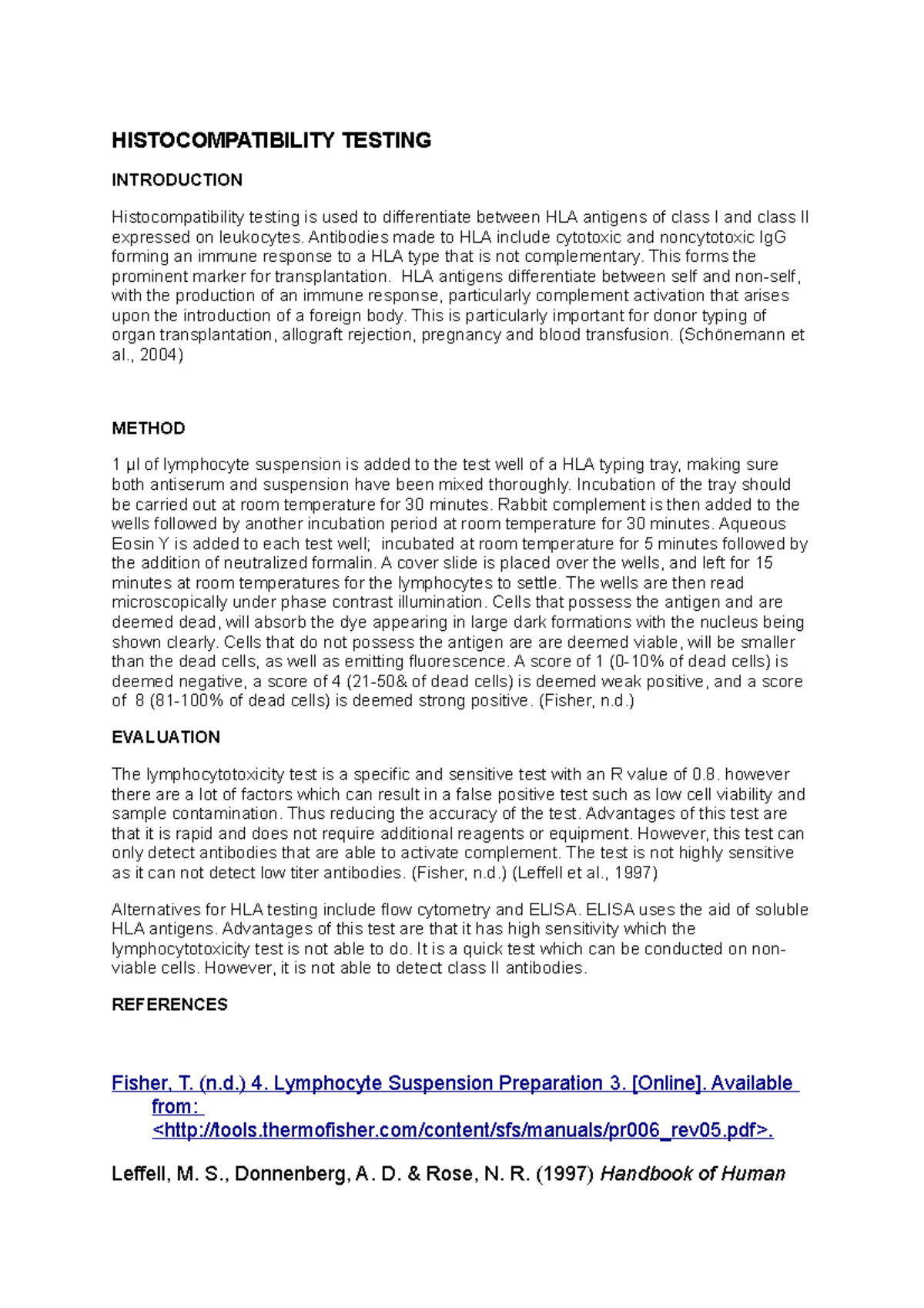 Histocompatibility testing - HISTOCOMPATIBILITY TESTING INTRODUCTION ...