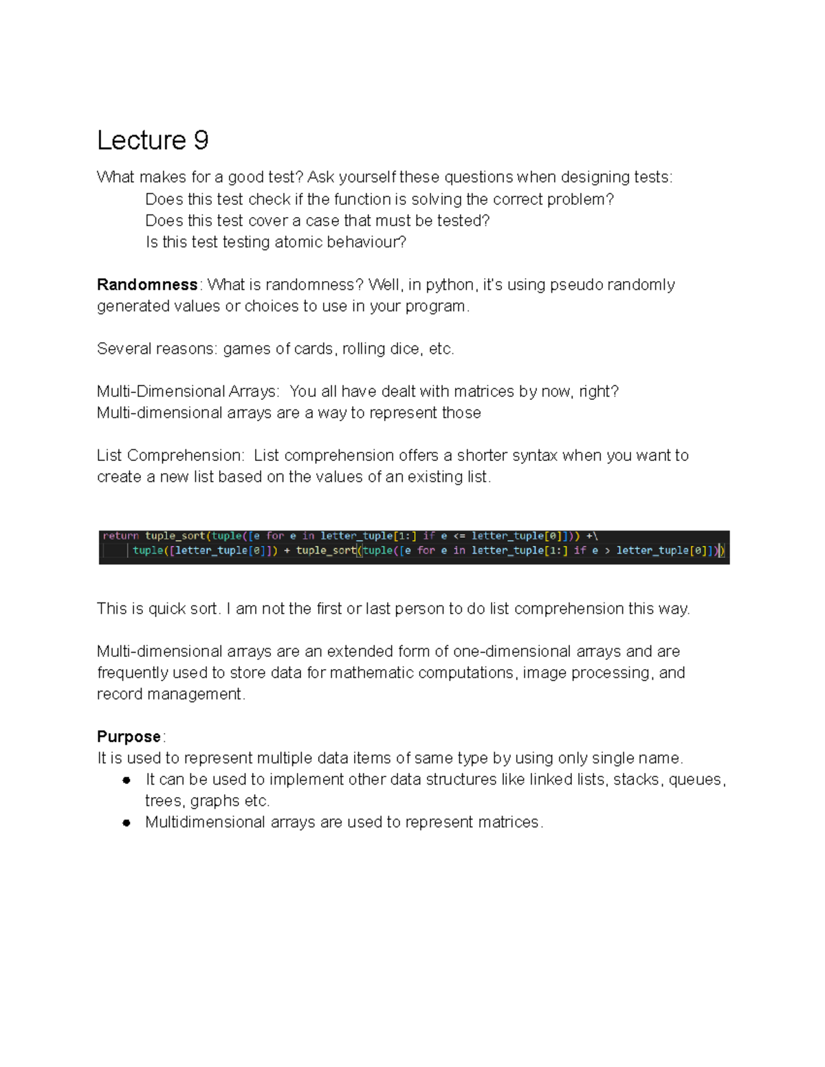 CPS 109 W9 - CPS 109 week 9 - Lecture 9 What makes for a good test? Ask ...