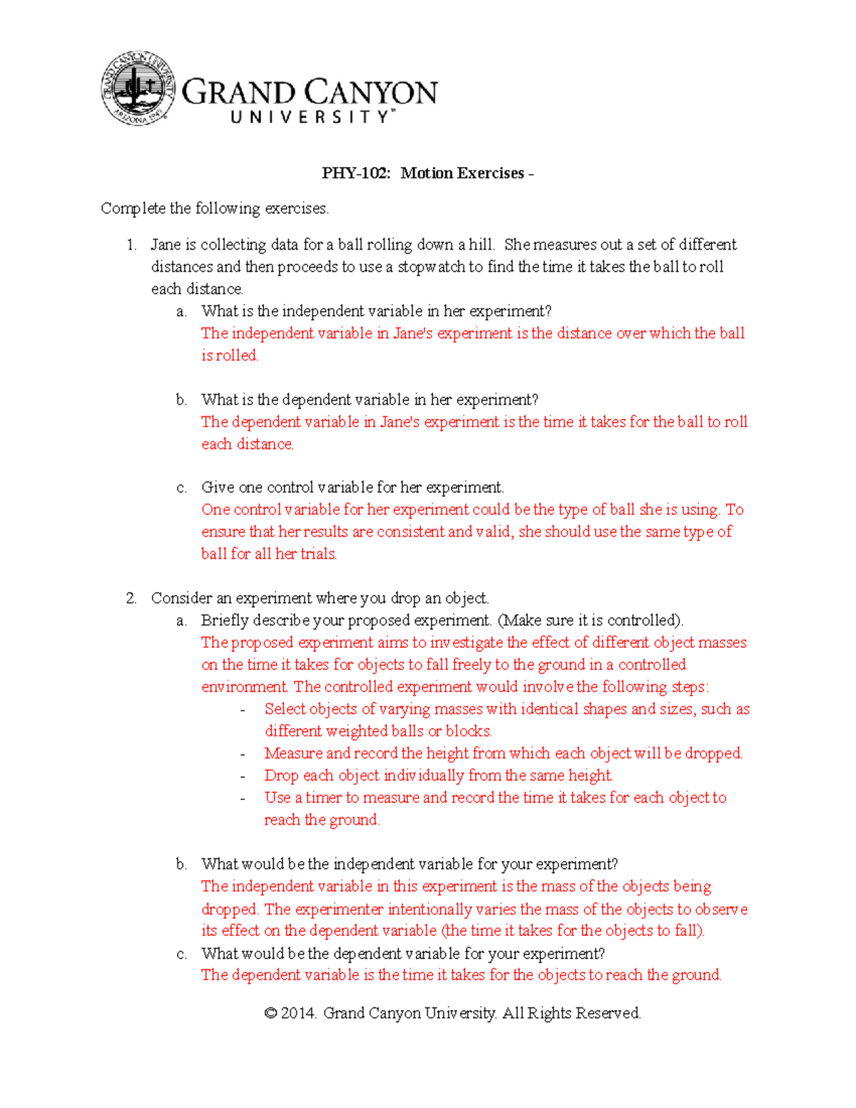 PHY 102 RS Motion Exercises - PHY-102: Motion Exercises - Complete the ...