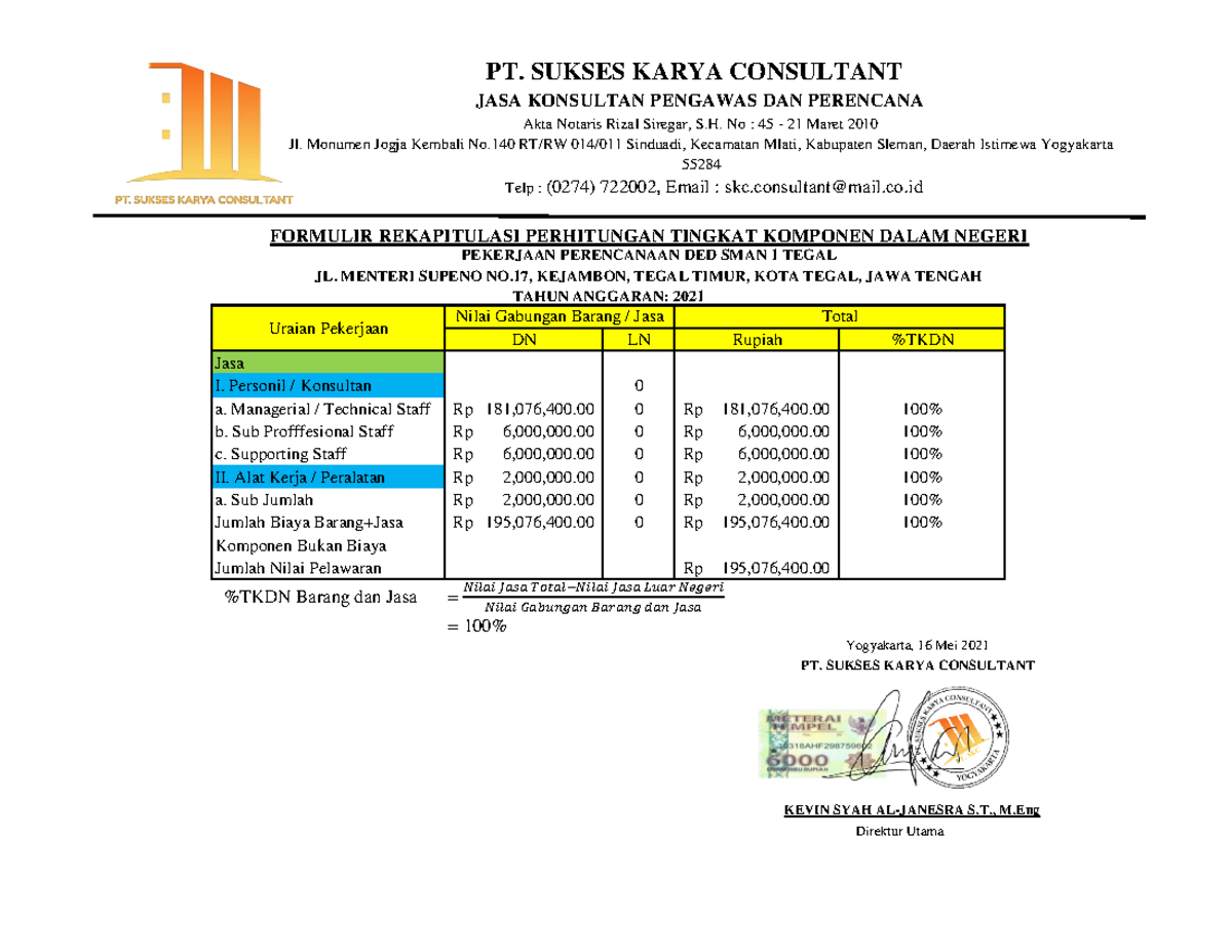Dokumen Lampiran TKDN Owner - PT. SUKSES KARYA CONSULTANT JASA ...
