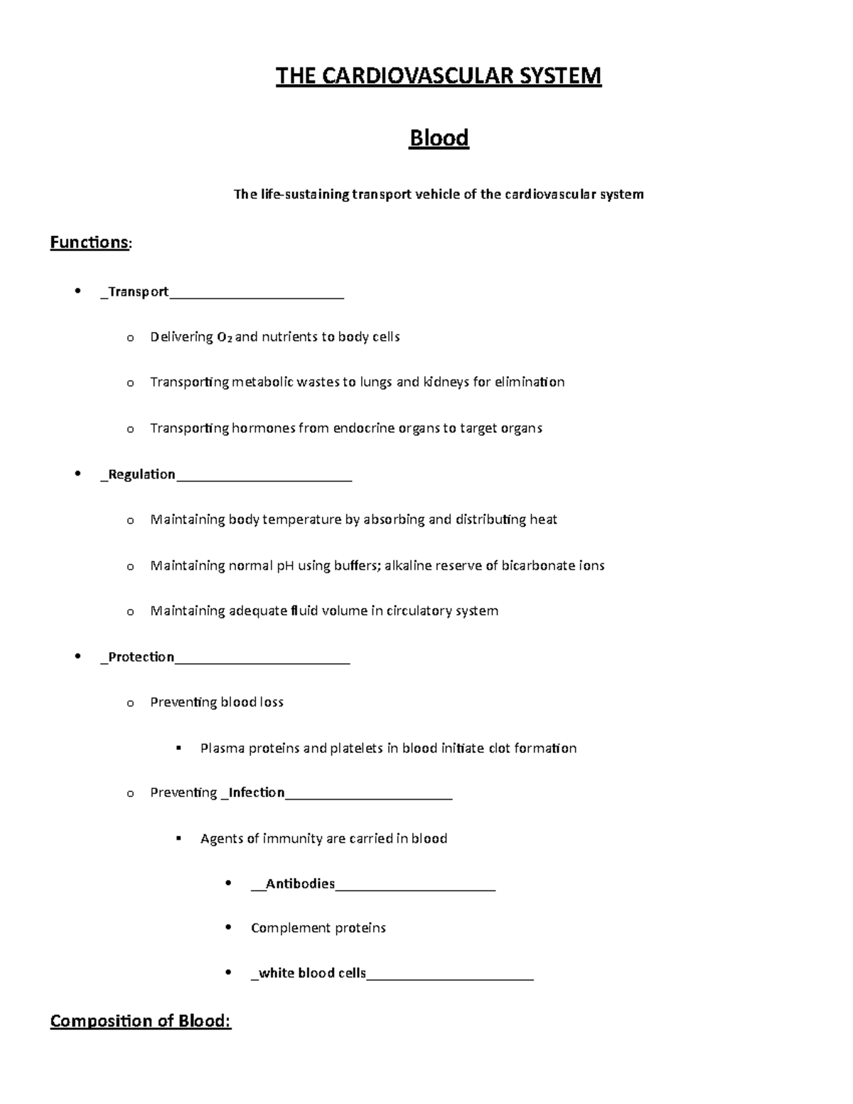 Cardiovascular System - THE CARDIOVASCULAR SYSTEM Blood The life ...