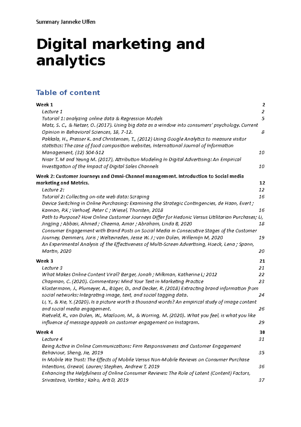 Digital marketing and analytics - Digital marketing and analytics Table ...