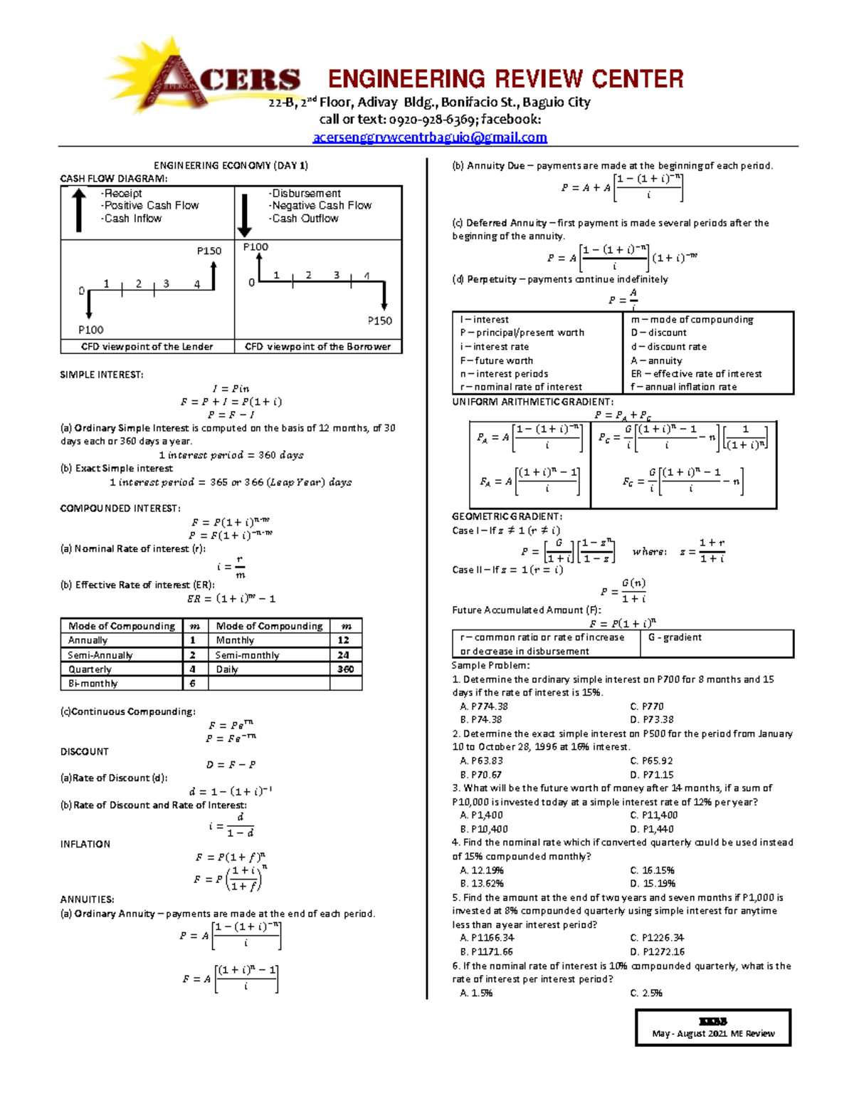 Engineering-Economy-1 - ENGINEERING REVIEW CENTER 22 - B, 2 nd Floor ...