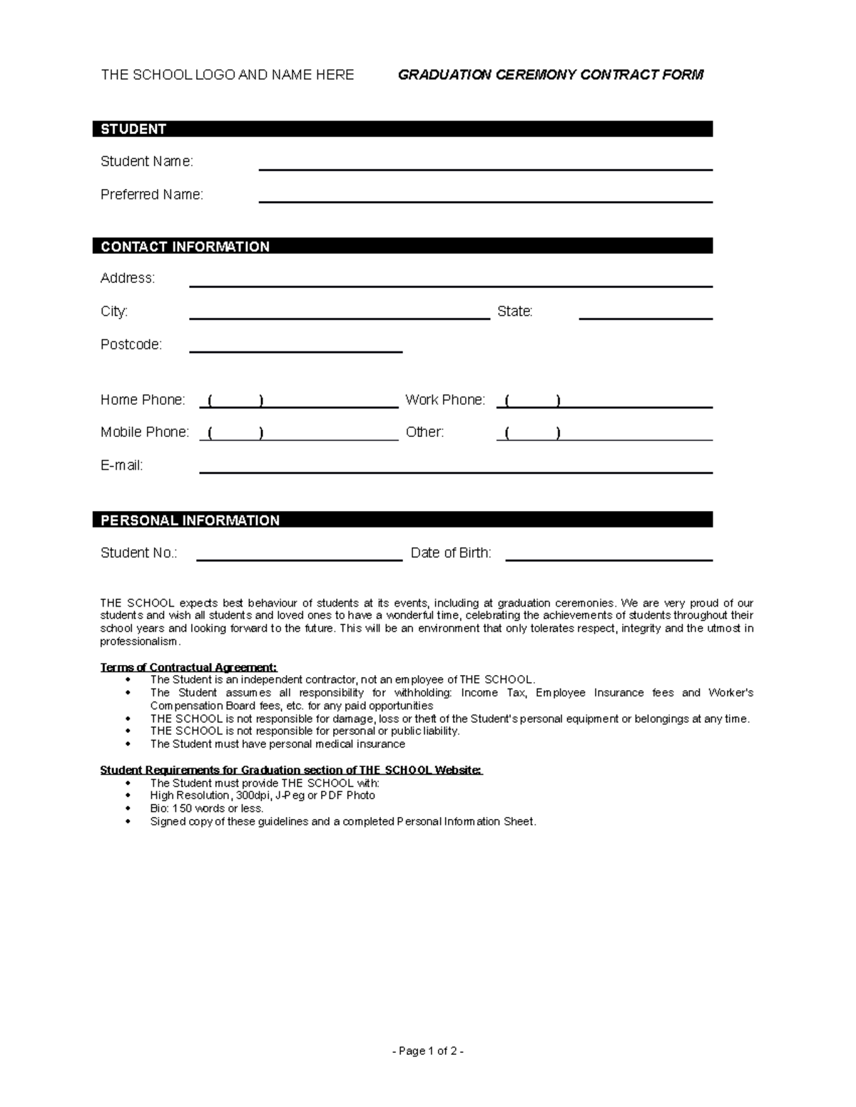 Appendix A - Fake Contract - THE SCHOOL LOGO AND NAME HERE GRADUATION ...