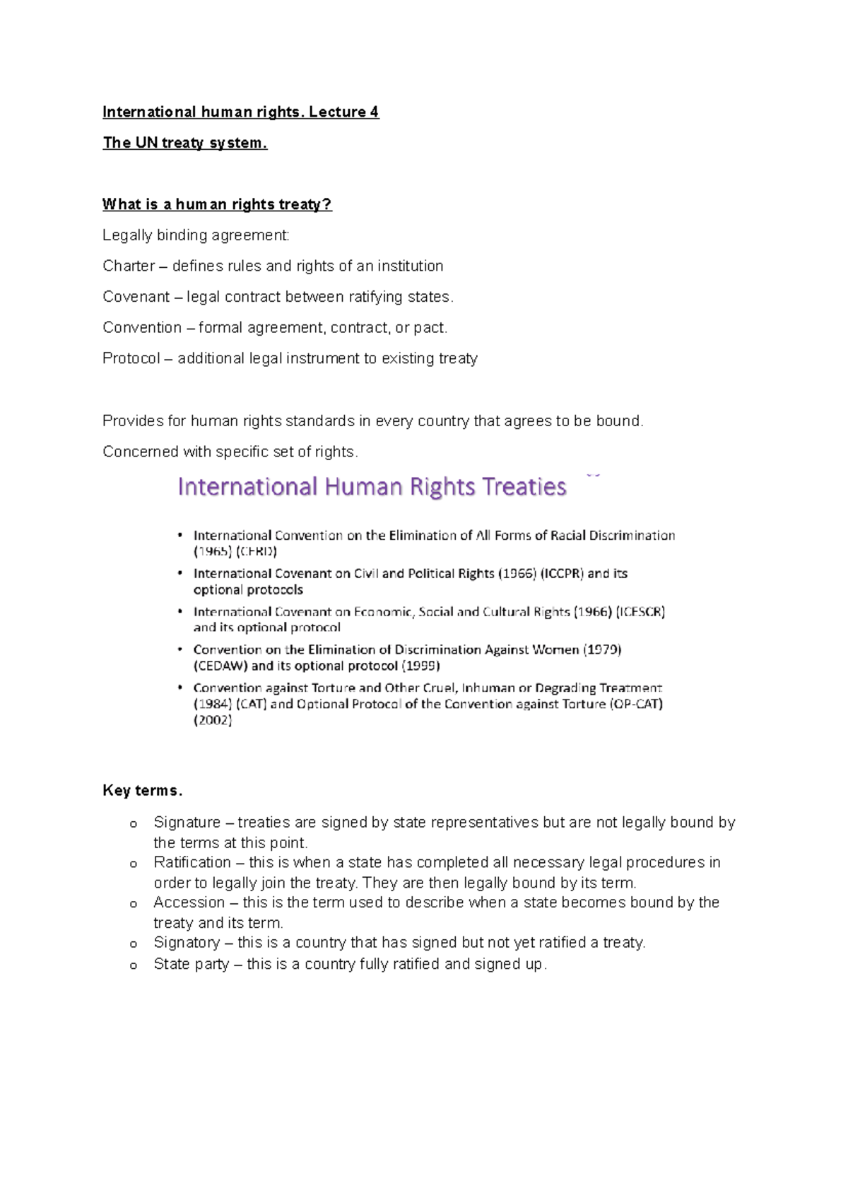 Lec 4 - the UN treaty system - International human rights. Lecture 4 ...