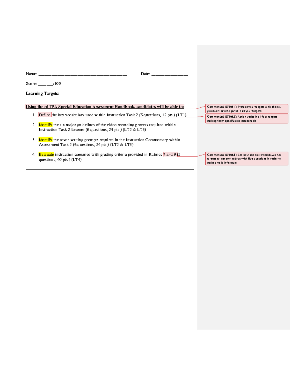 Exemplar Sped ed TPA 1 - information about paper for this topic that ...
