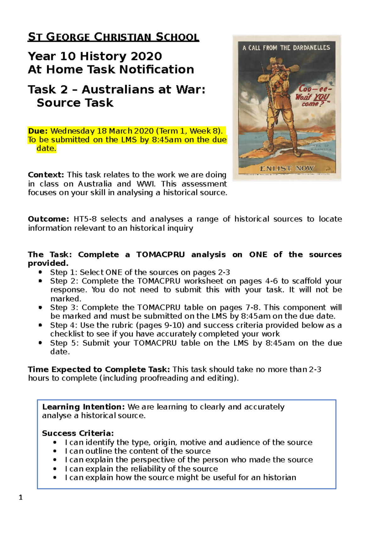 10 Task 2 2020 - Lecture notes 1 - S T GEORGE CHRISTIAN SCHOOL Year 10 ...