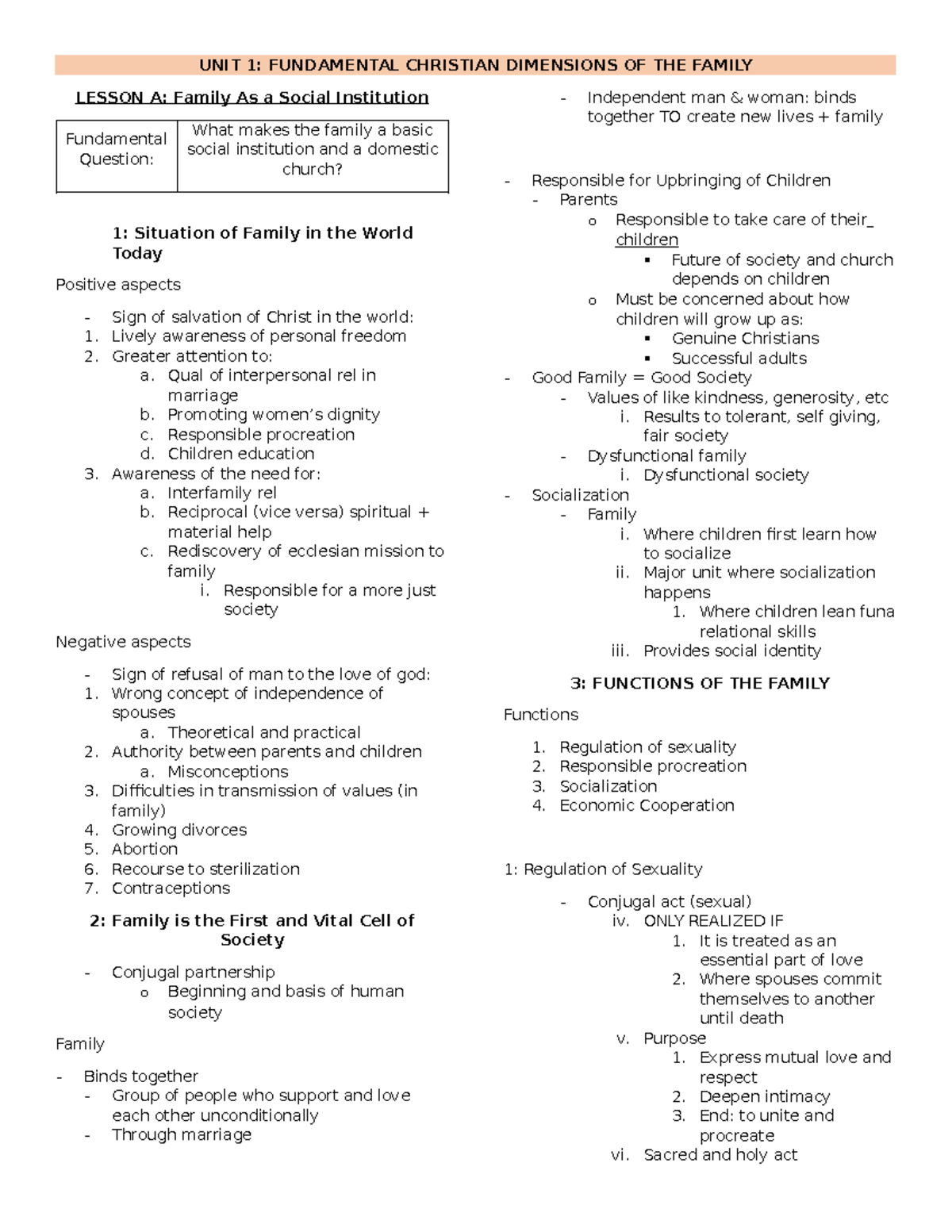 Prelims Reviewer - UNIT 1: FUNDAMENTAL CHRISTIAN DIMENSIONS OF THE ...