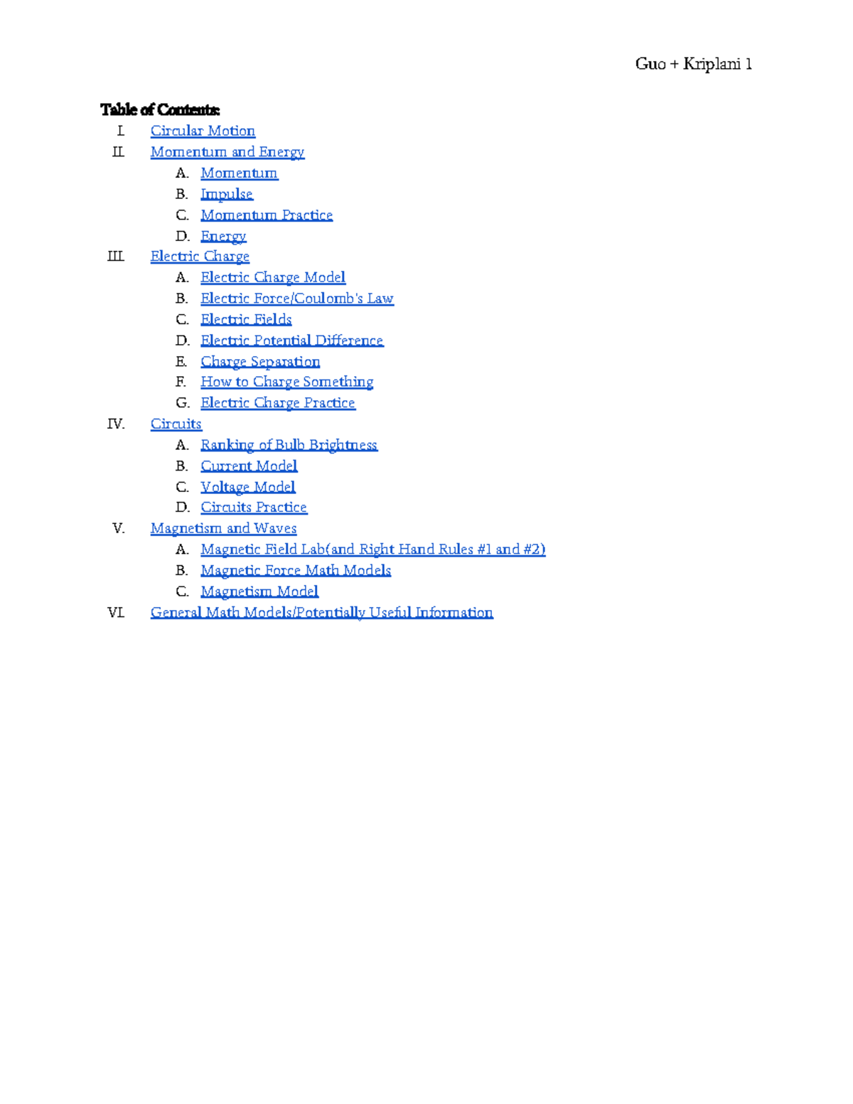 Honors Physics Semester 2 Final Study Guide - Table of Contents: I. Circular Motion II. Momentum ...