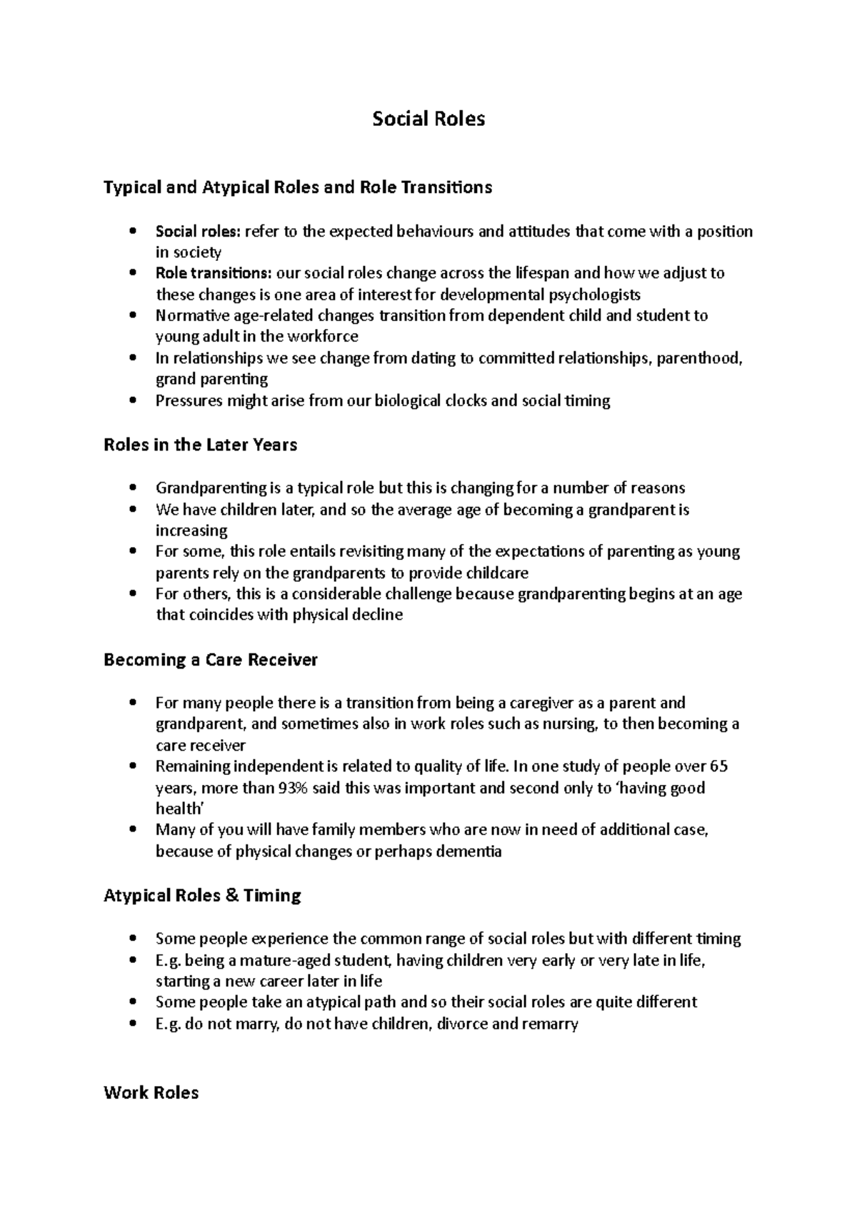 Week 3 - Social Roles - HD notes - Social Roles Typical and Atypical ...