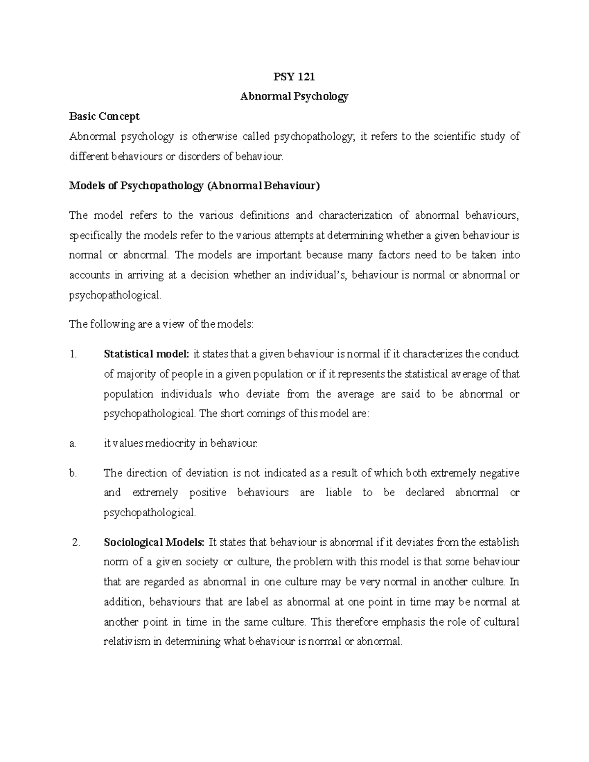 Psy 121 Abnormal Psychology -1 - PSY 121 Abnormal Psychology Basic ...