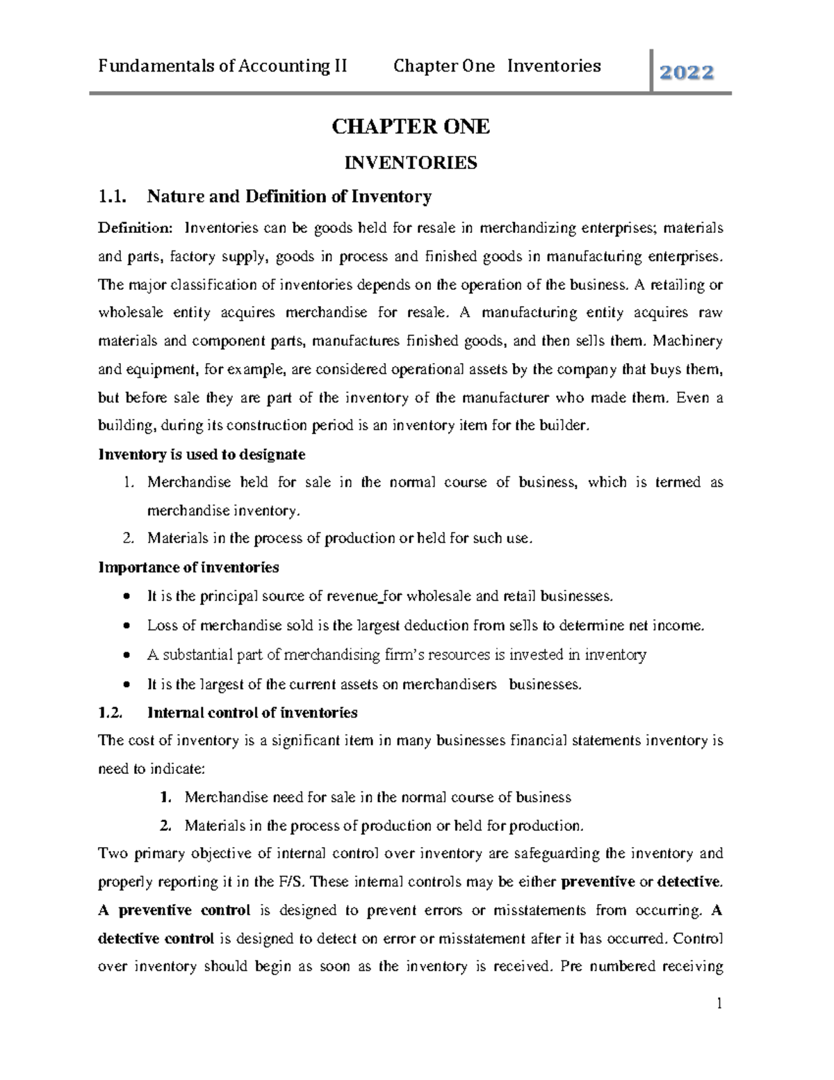 Chapter 1 Inventories - read more - CHAPTER ONE INVENTORIES 1. Nature ...