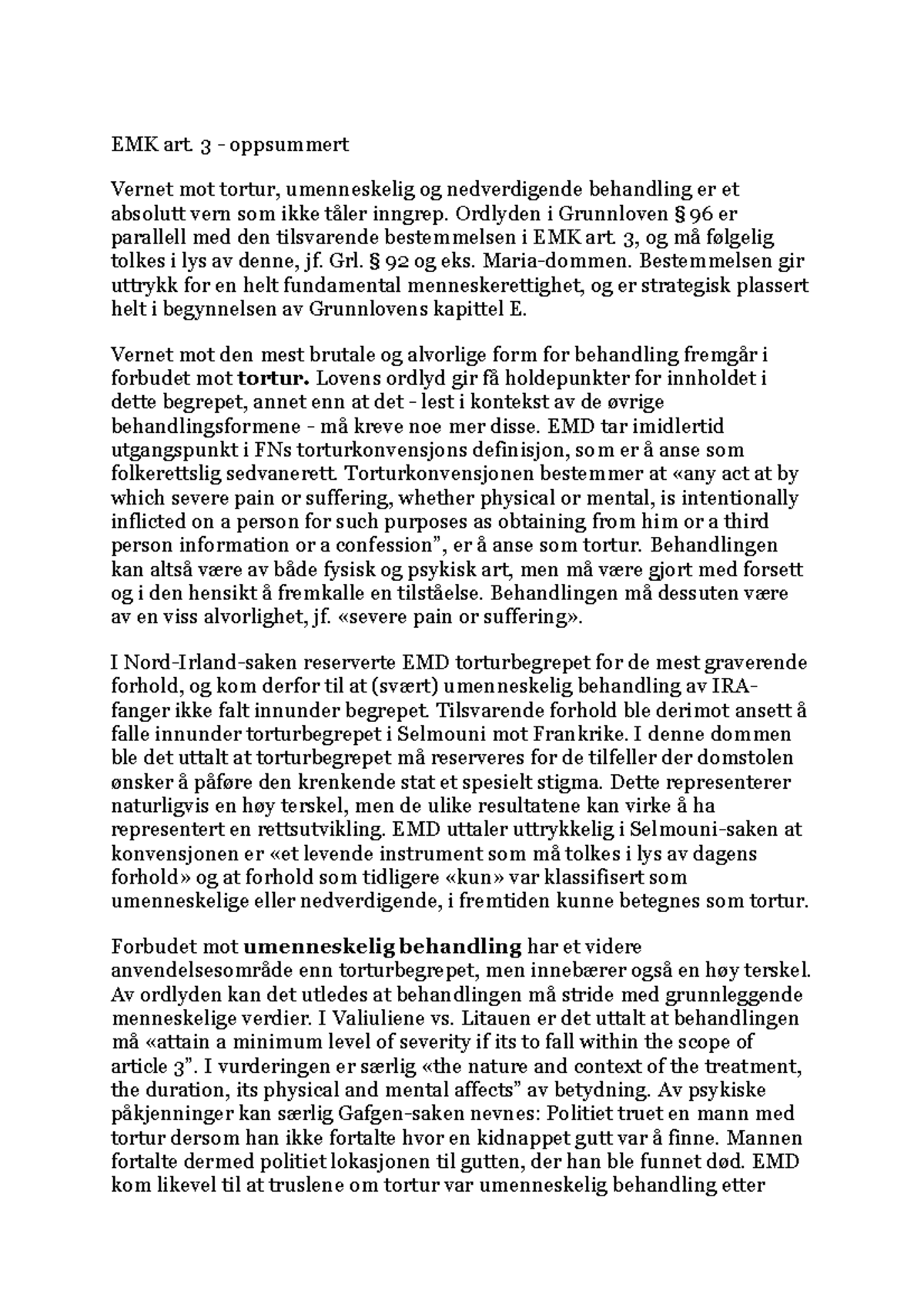 EMK art 3 - Forklaring til EMK art. 3. - EMK art. 3 - oppsummert Vernet ...