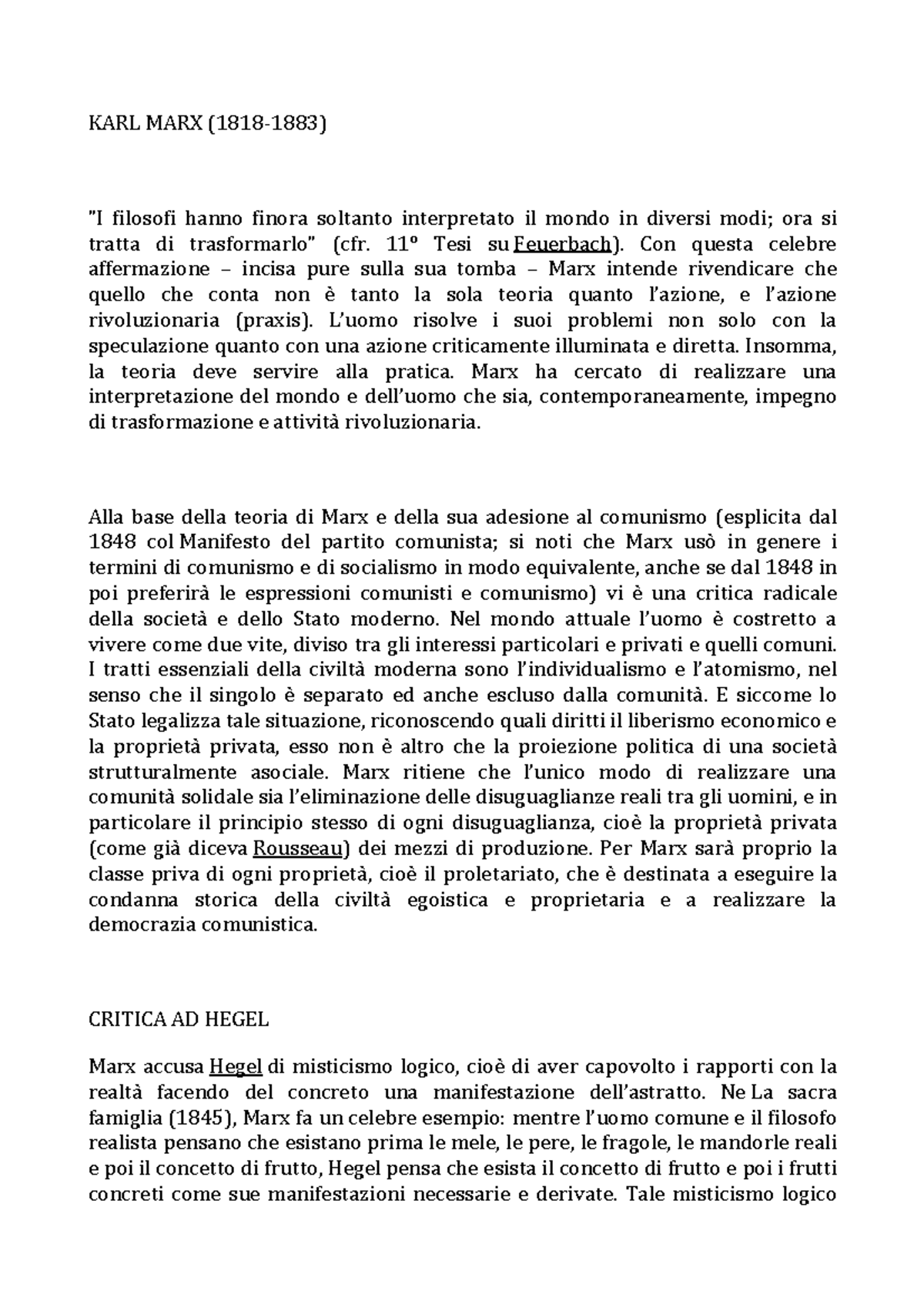 5° scientifico FIlosofia Karl Marx - KARL MARX (1818-1883) "I filosofi ...