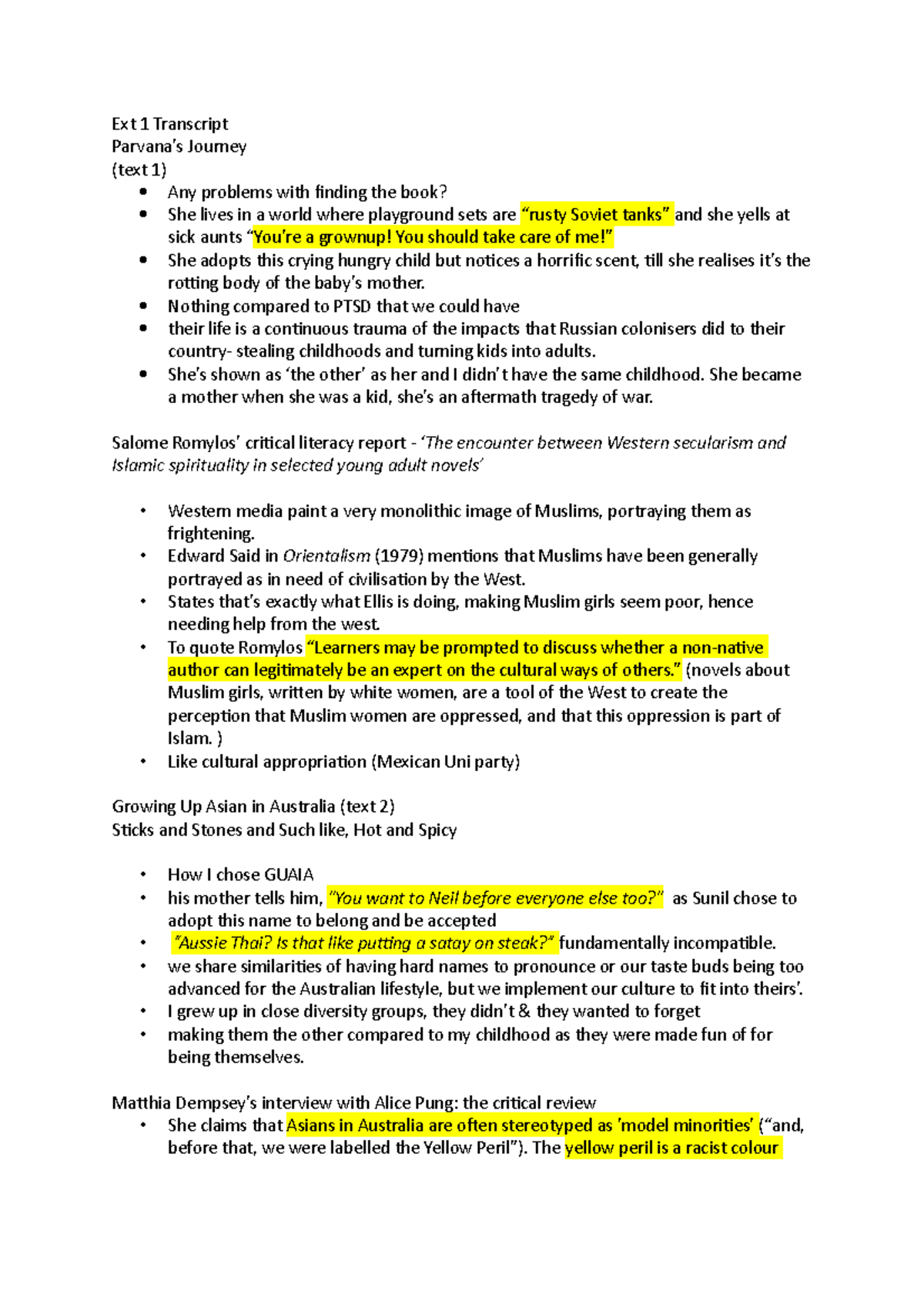 Ext 1 Transcript - Ted talk brochure - Ext 1 Transcript Parvana’s ...