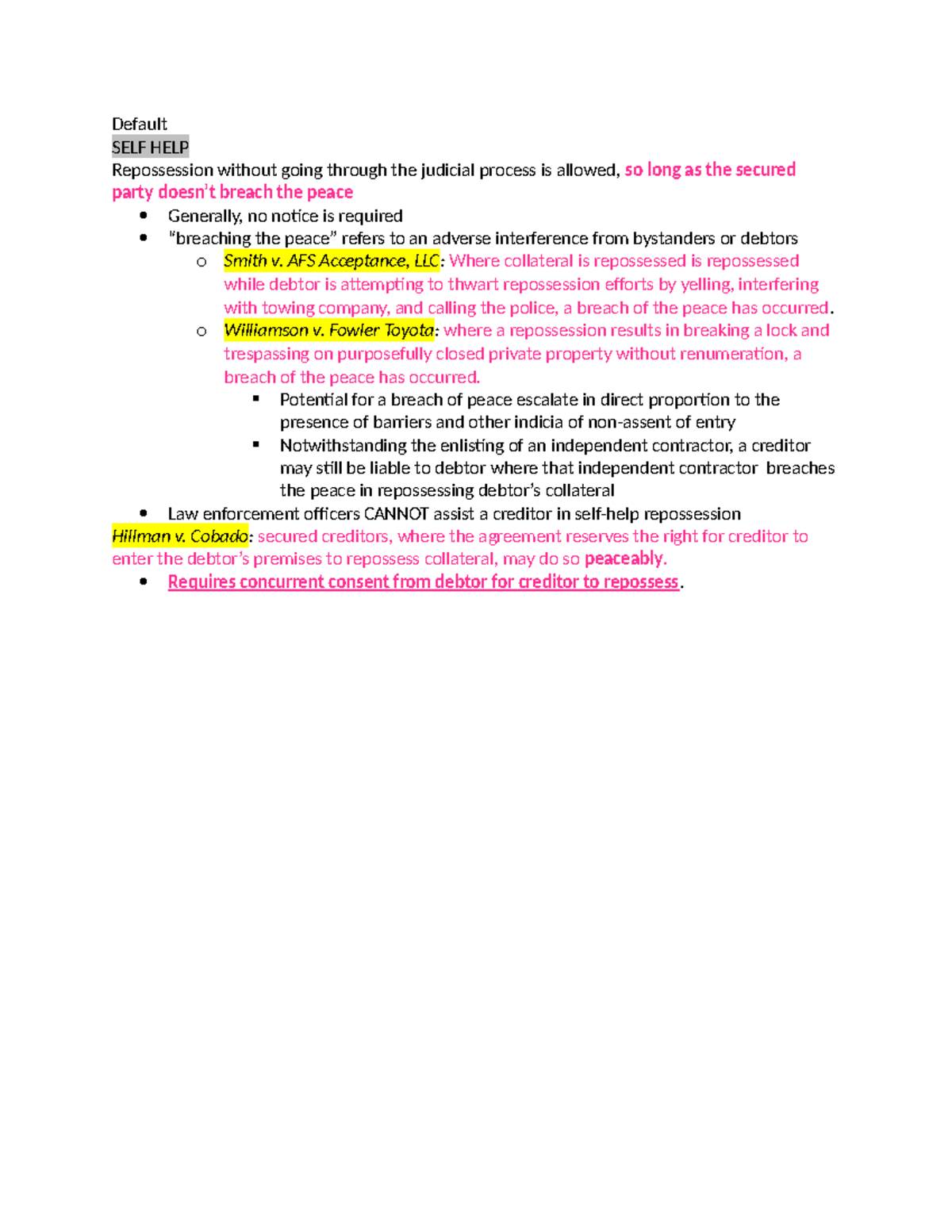 Default - SELF HELP - Default SELF HELP Repossession without going ...