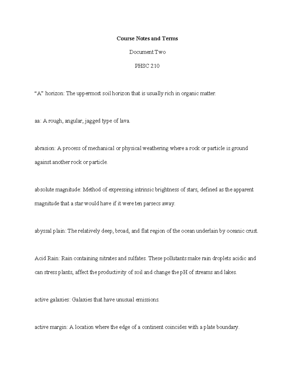 Course Notes and Terms [ PHSC 210 - Doc Two] - Course Notes and Terms ...