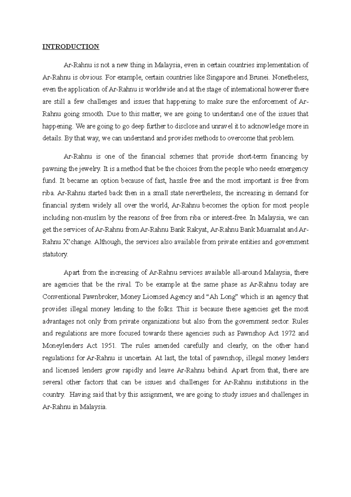 Introduction - arrahnu and practices assing - INTRODUCTION Ar-Rahnu is ...