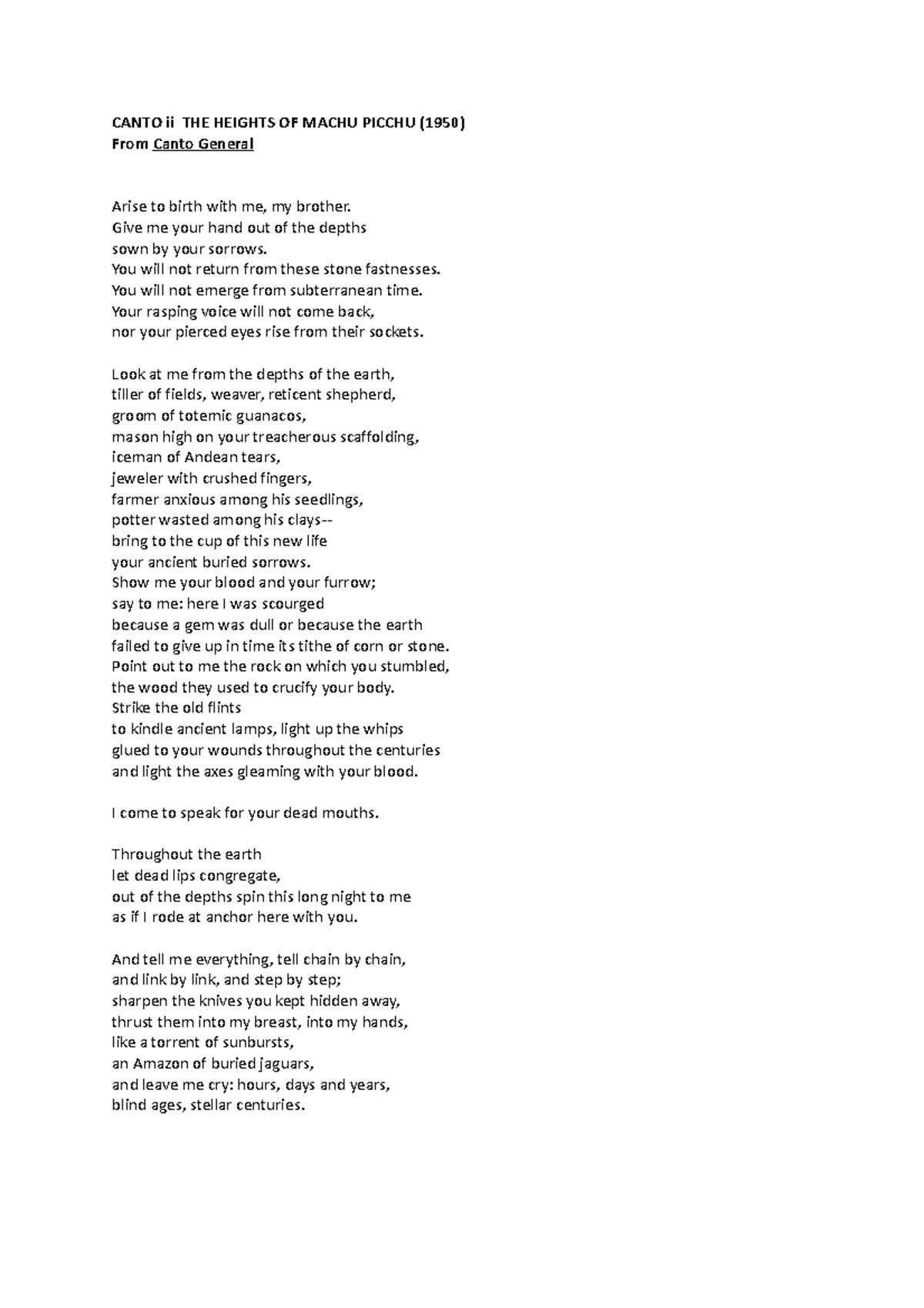 Canto ii THE Heights OF Machu Picchu - CANTO ii THE HEIGHTS OF MACHU ...