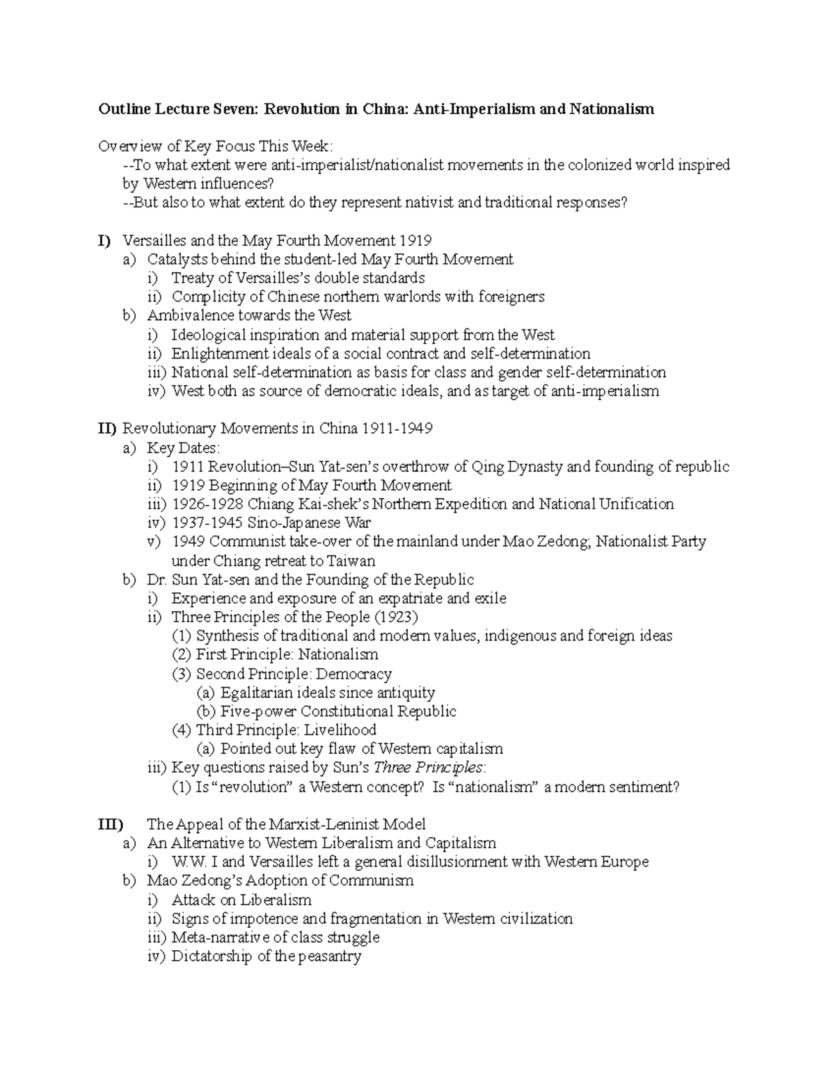 Outline Lecture Seven-Revolution in China-Anti-Imperialism and ...