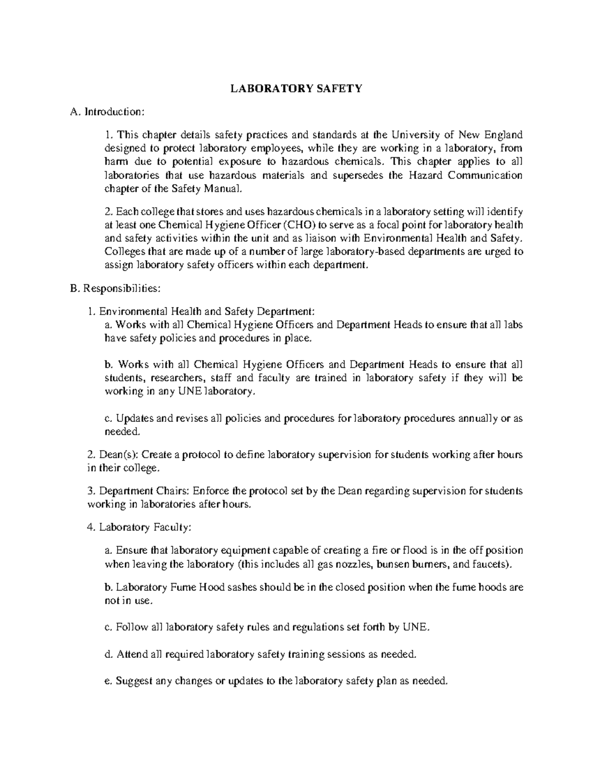 Laboratory safety - HANDOUT - LABORATORY SAFETY A. Introduction: 1 ...