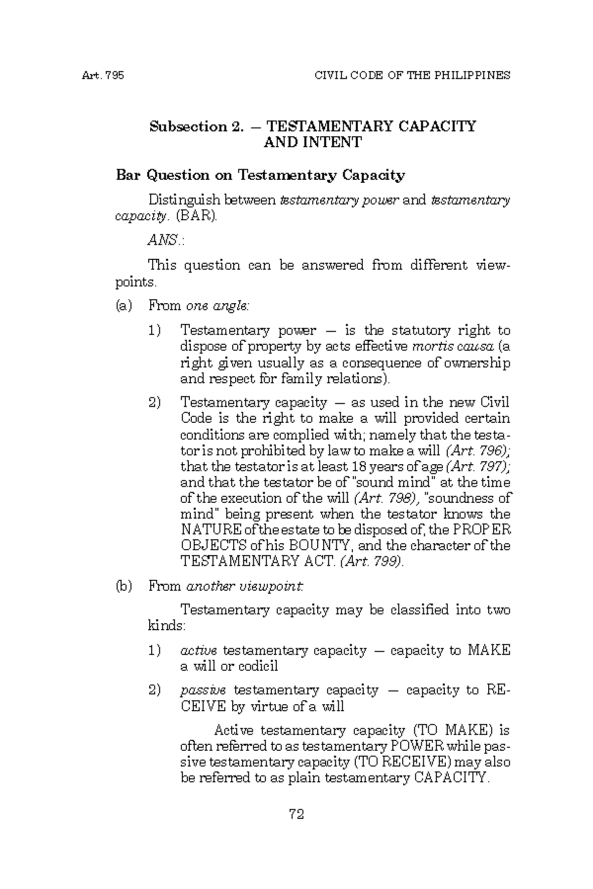 Chapter 2 sec1 subsec 2 - Subsection 2. ó TESTAMENTARY CAPACITY AND ...