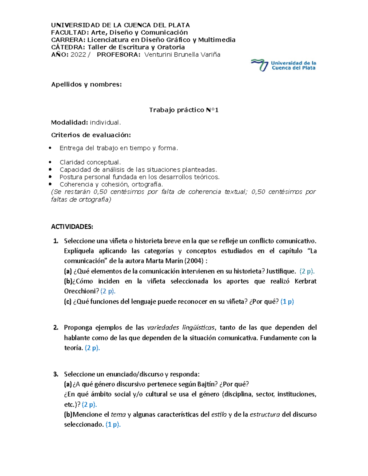 Trabajo pr Ã¡ctico NÂ°1 - Taller de Escritura y Oratoria - UNIVERSIDAD ...