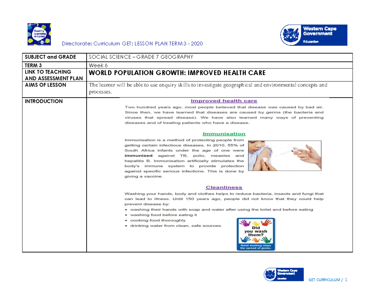 Lesson Plan Grade 7 Geography T3 W6 - Directorate: Curriculum GET ...