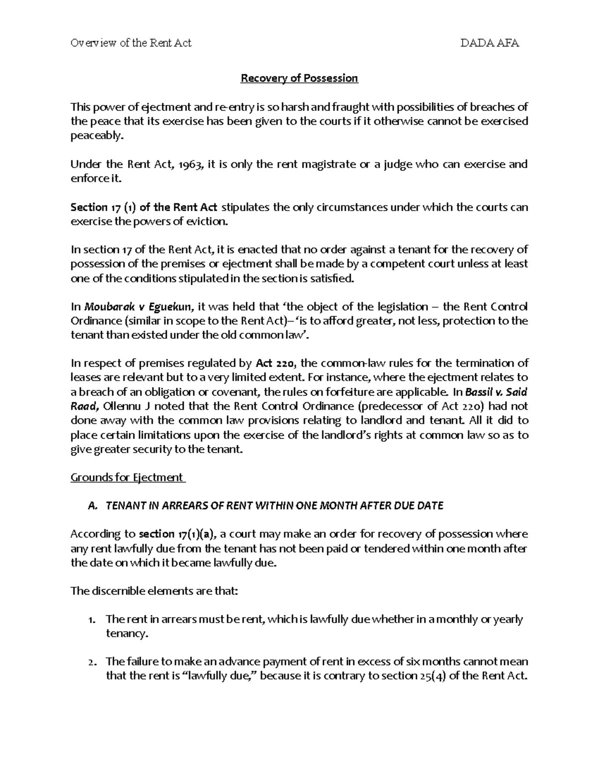 Recovery of Possession - Recovery of Possession This power of ejectment ...
