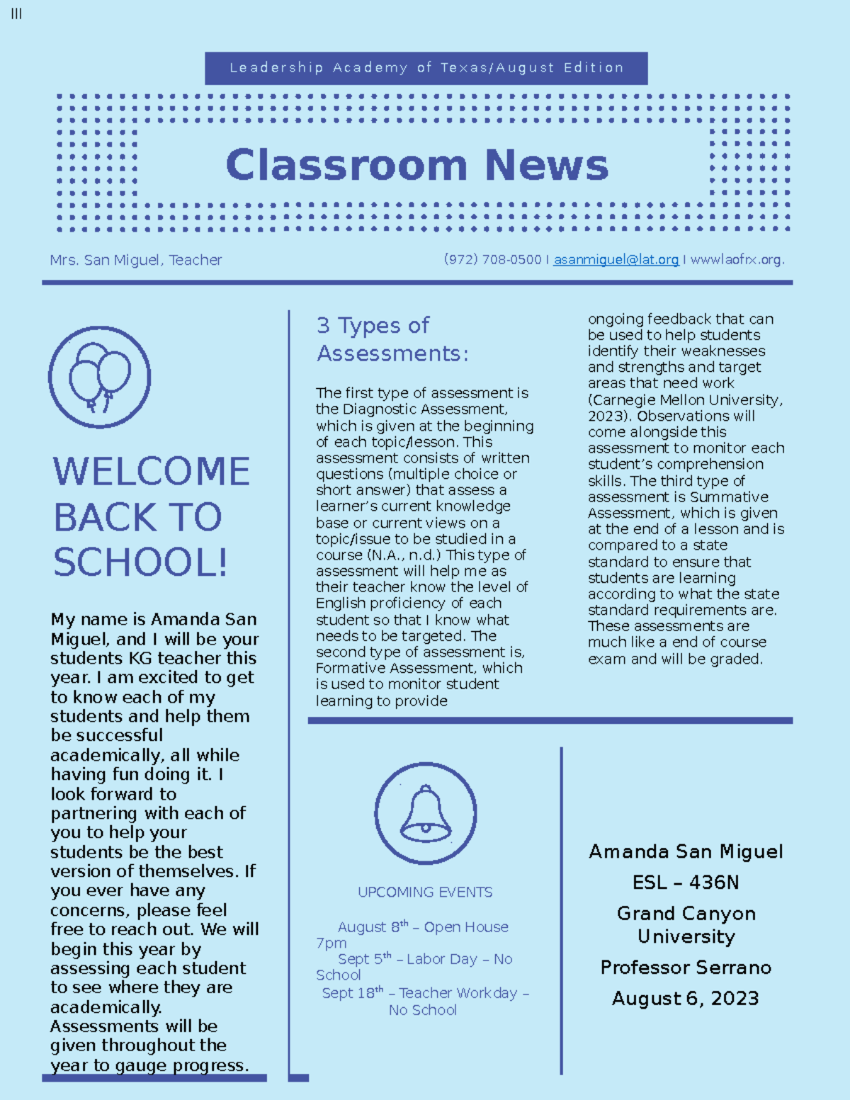 ESL-436N-WK8-Assessing English Language Learners Newsletter - lll L e a ...