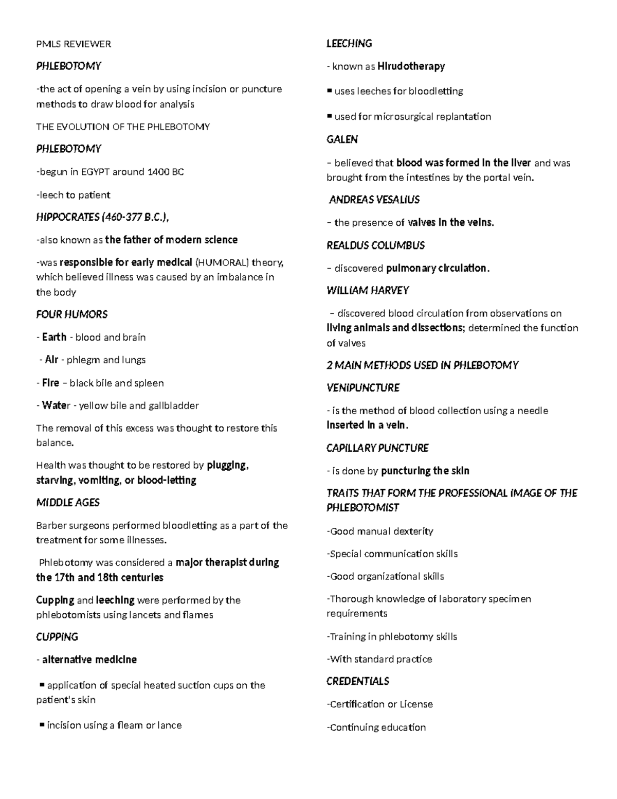 PMLS- Reviewer - PMLS REVIEWER PHLEBOTOMY -the act of opening a vein by ...