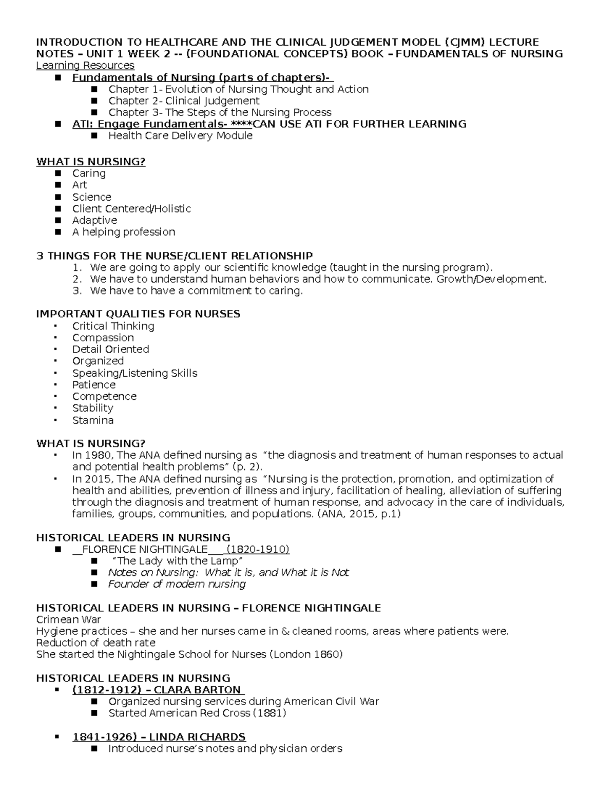 Introduction TO Healthcare AND THE Clinical Lecture Notes ...