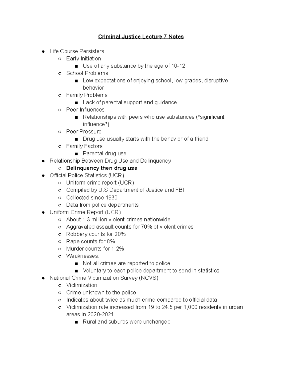Criminal Justice Lecture 7 and 8 Notes - Criminal Justice Lecture 7 ...