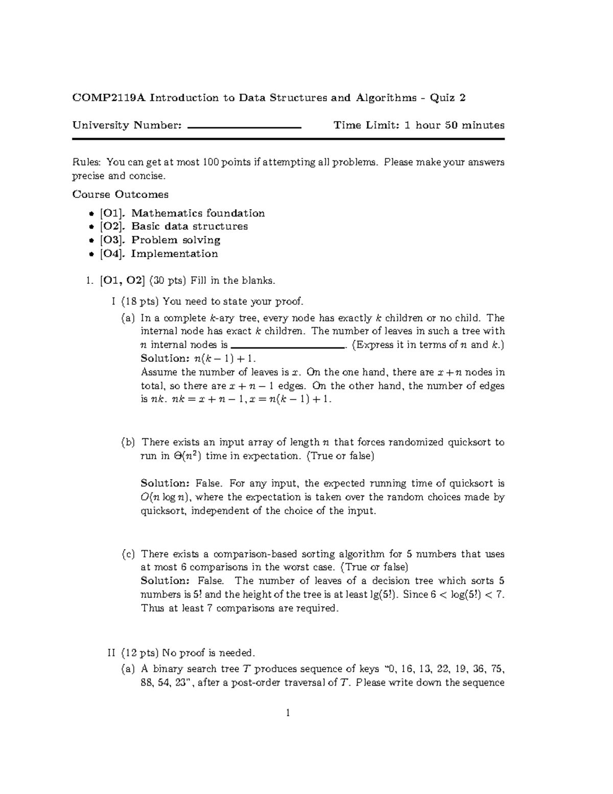 Quiz2 solution - solutioun quiz 2 - COMP2119A Introduction to Data ... Quiz2 solution - solutioun quiz 2 - COMP2119A Introduction to Data ...