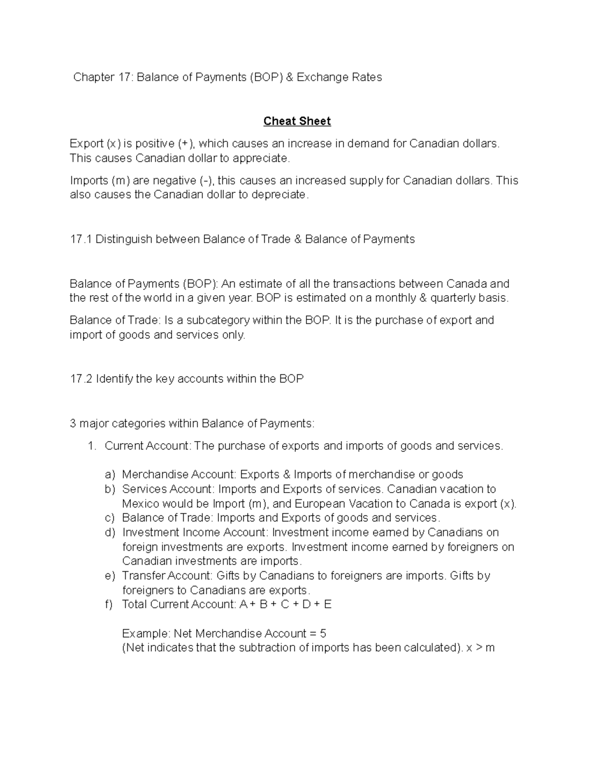 Chapter 17 - Notes - Chapter 17: Balance of Payments (BOP) & Exchange ...