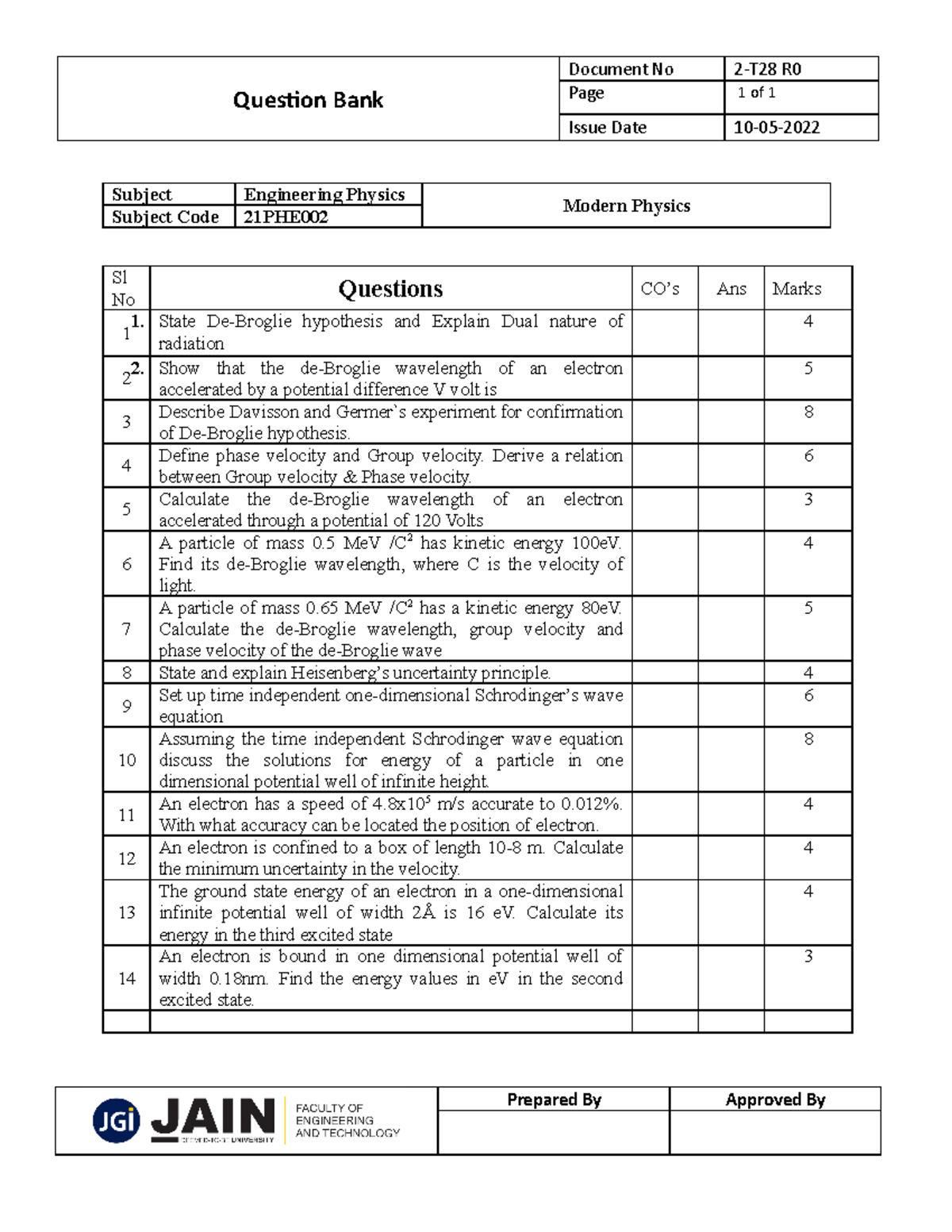 21PHE002 Module 5 QB - Question Bank Document No 2-T28 R Page 1 of 1 ...