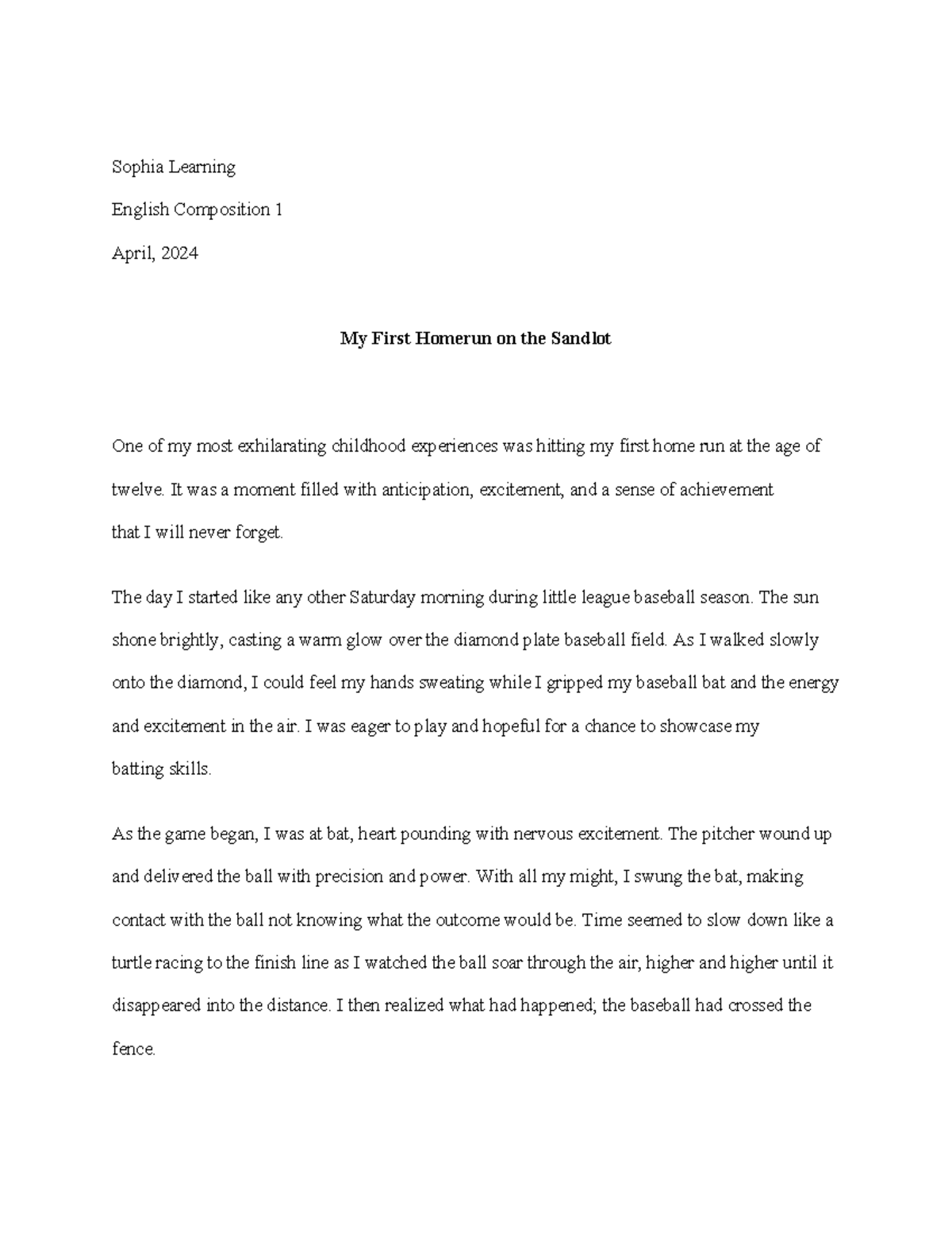 Touchstone 1: Narrative Essay - Sophia Learning English Composition 1 ...