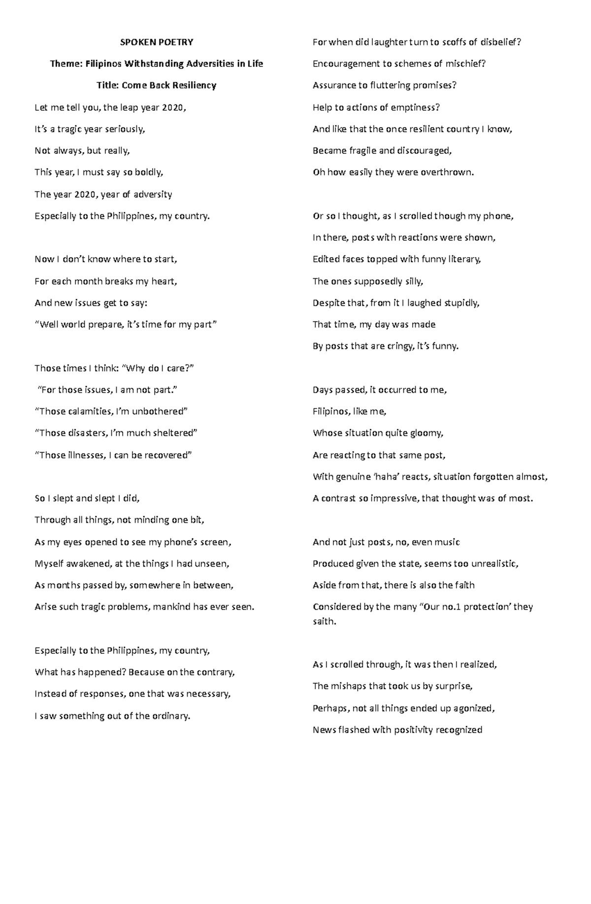 Spoken- Poetry - To view downloadable file only thank you. - SPOKEN ...