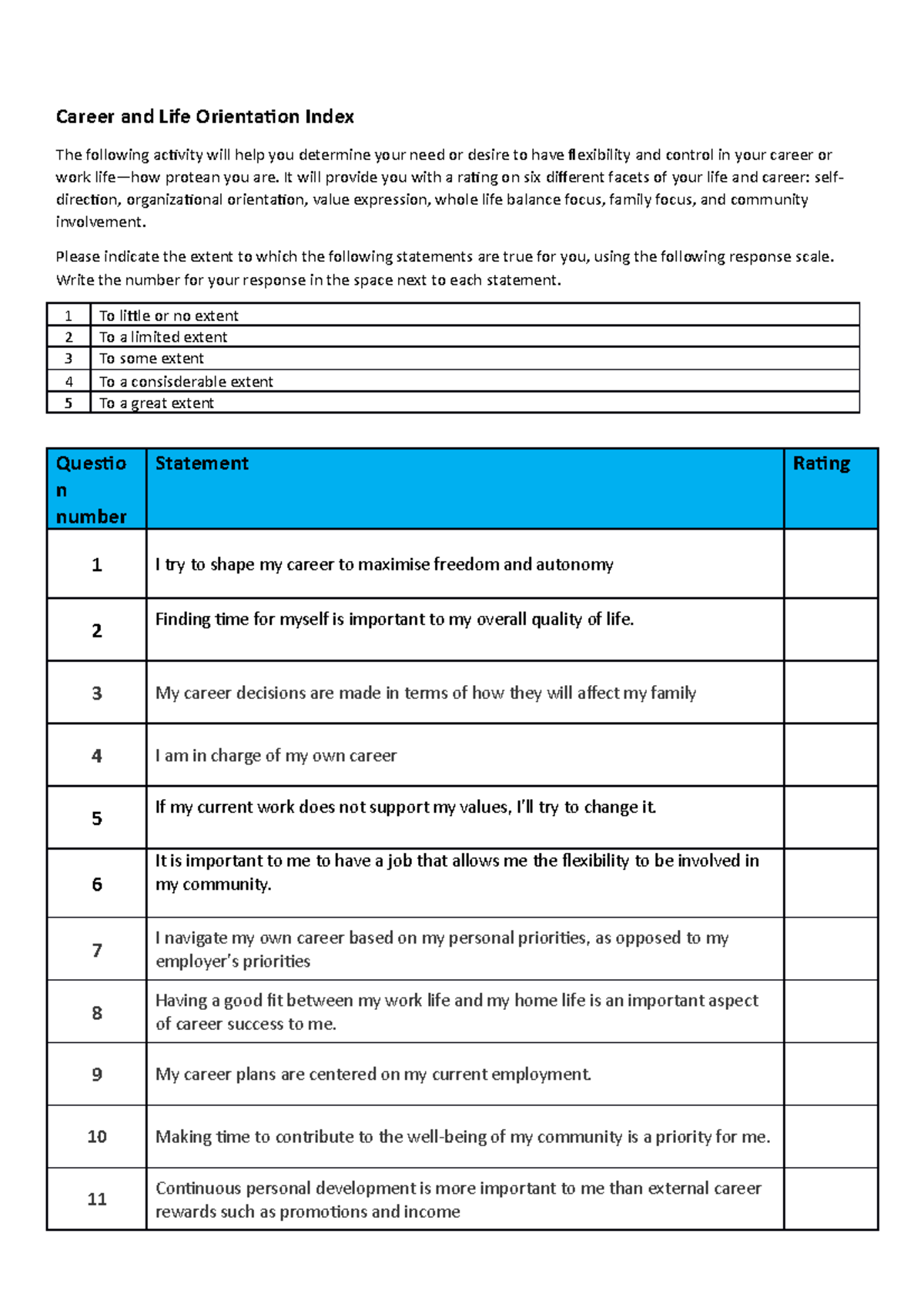 Career and Life Orientation Index - It will provide you need or desire ...