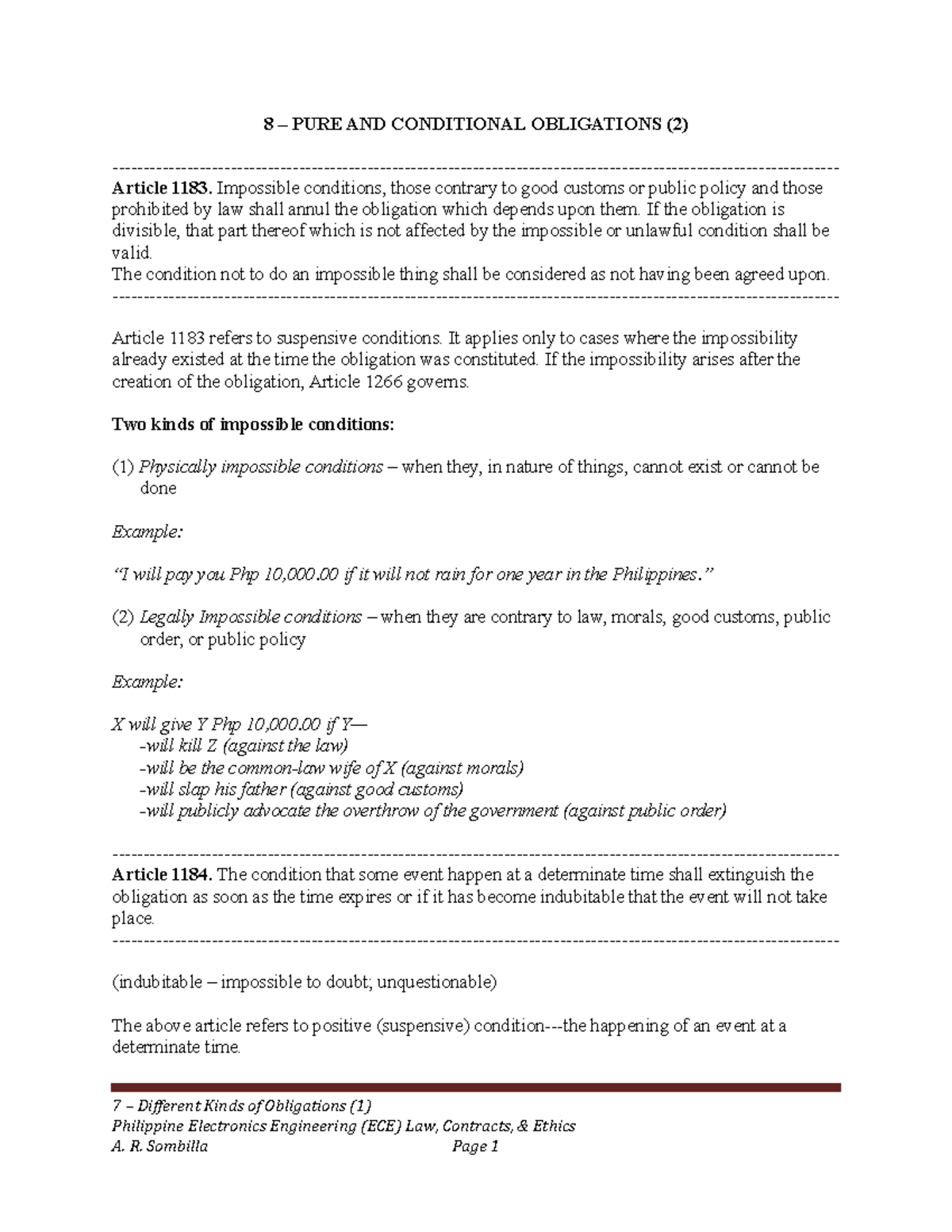 8 pure and conditional obligations 2 - 8 – PURE AND CONDITIONAL ...