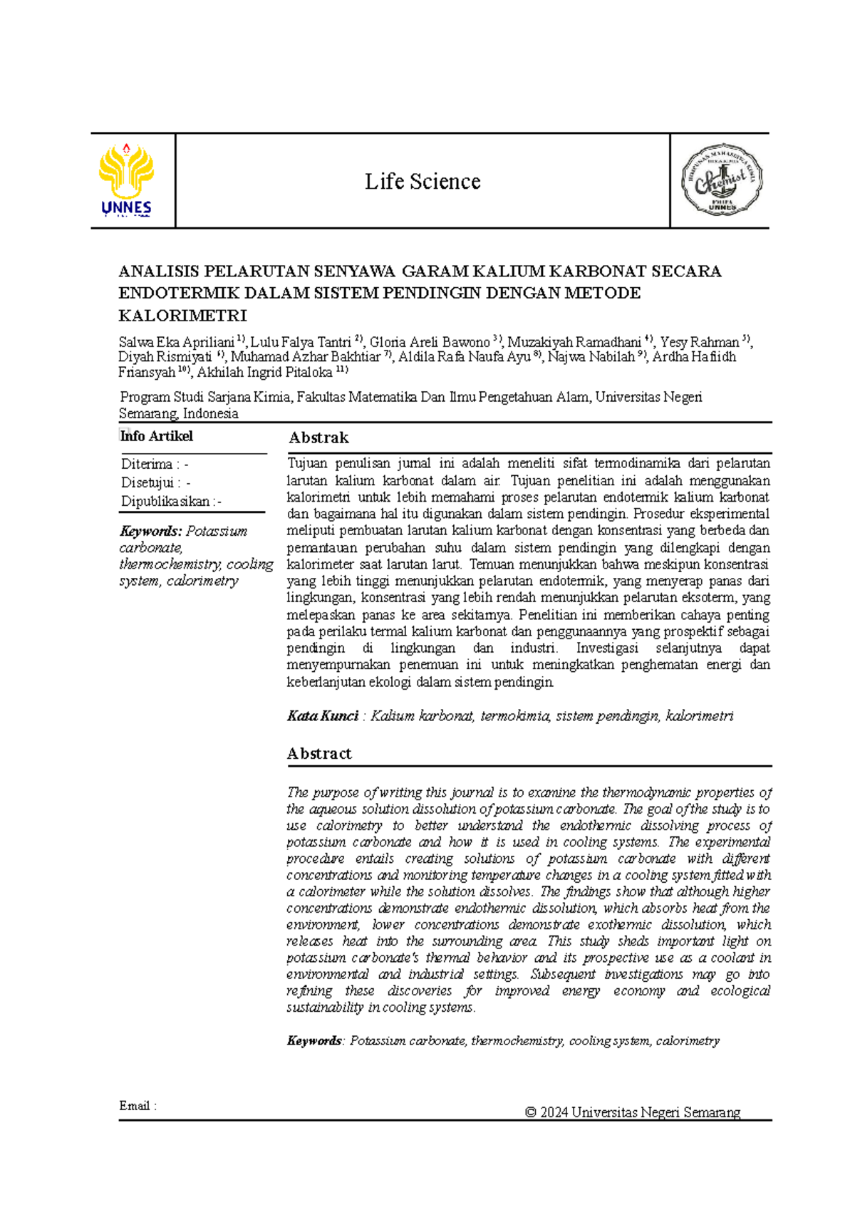 ANALISIS PELARUTAN SENYAWA GARAM KALIUM KARBONAT SECARA ENDOTERMIK DALAM SISTEM PENDINGIN DENGAN ...