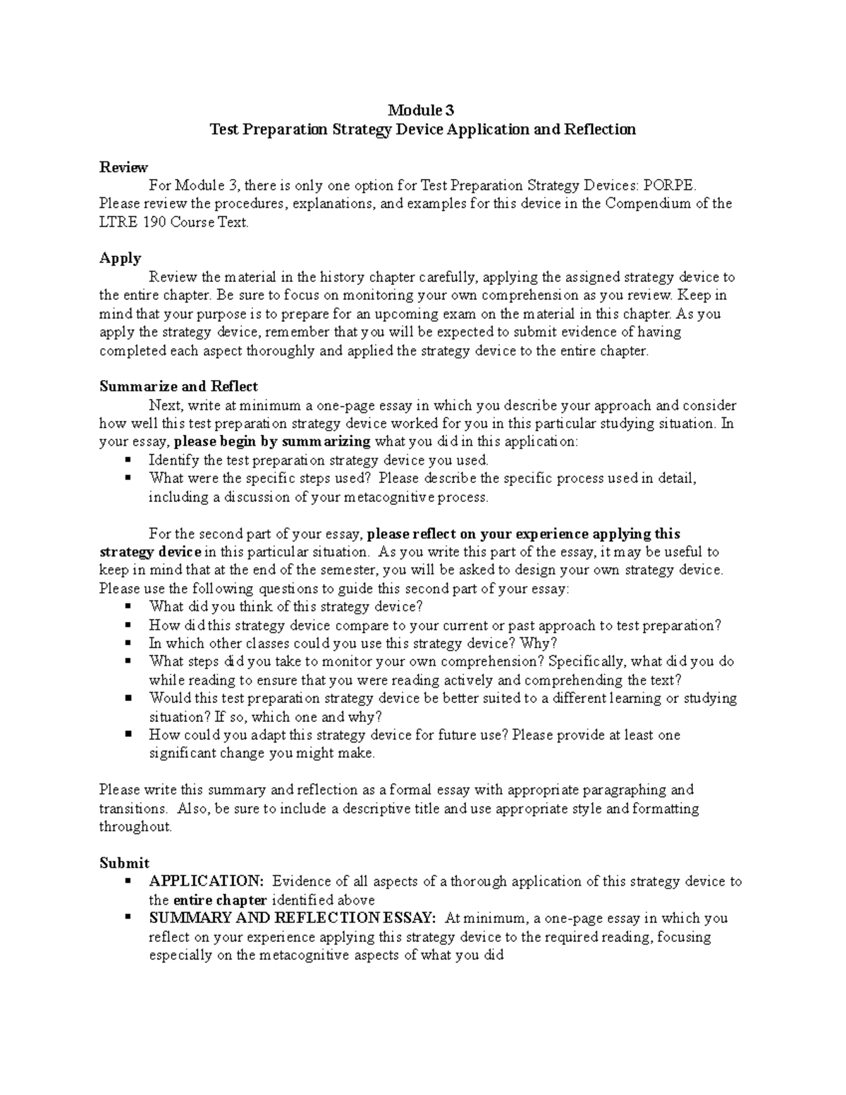 M3 Test Preparation Strategy Device Application and Reflection - Module ...