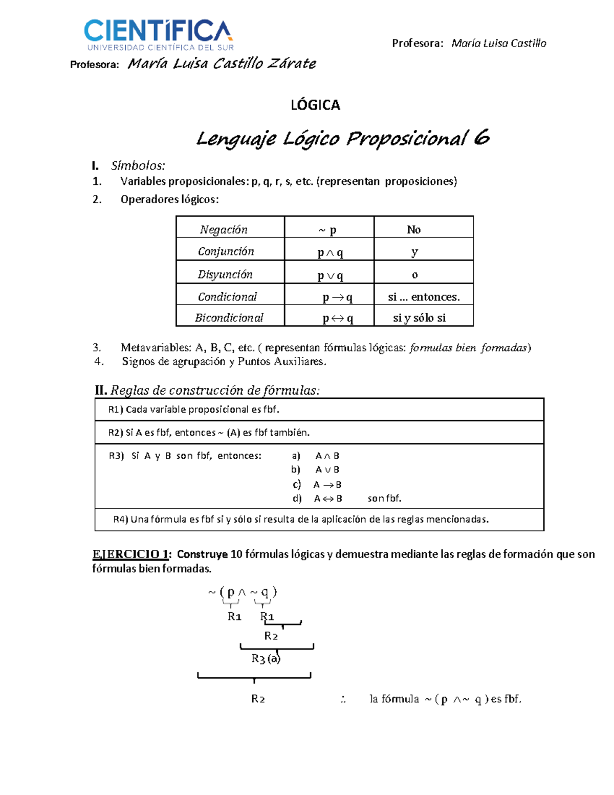 Material de clase 6 - Lenguaje Lógico y Simbolización - Profesora ...