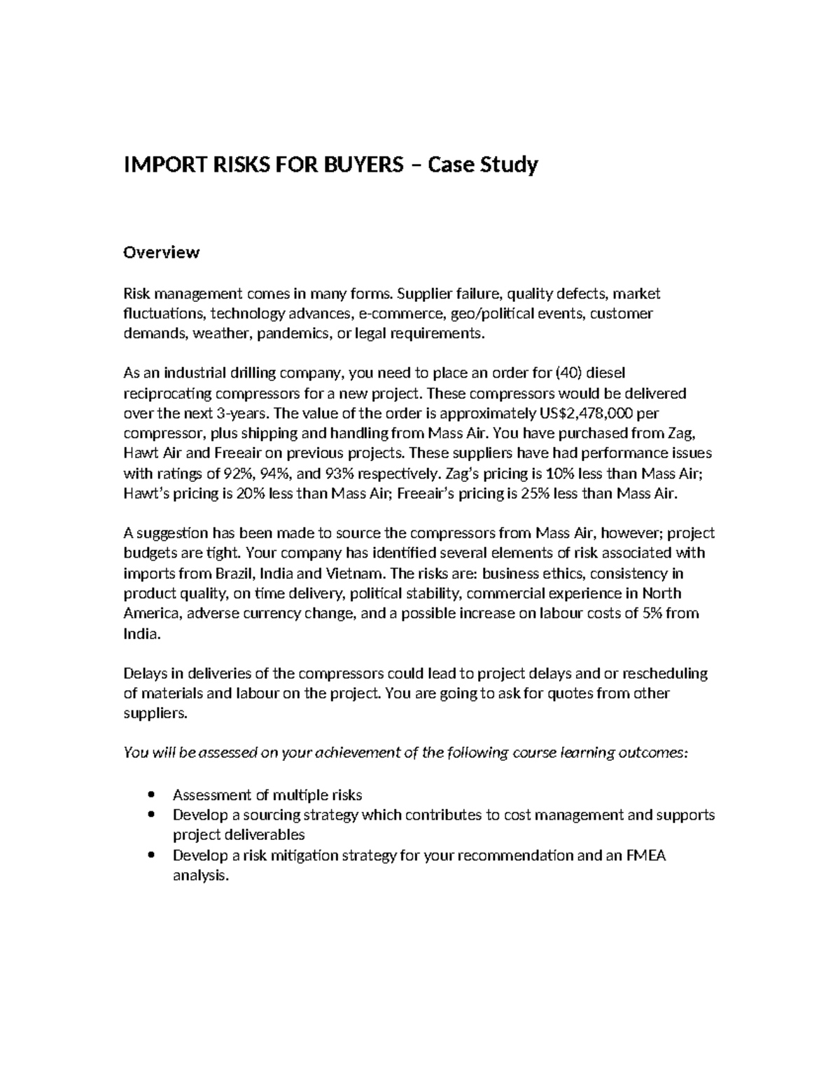 Buyer Import Risks Case Study - IMPORT RISKS FOR BUYERS – Case Study ...