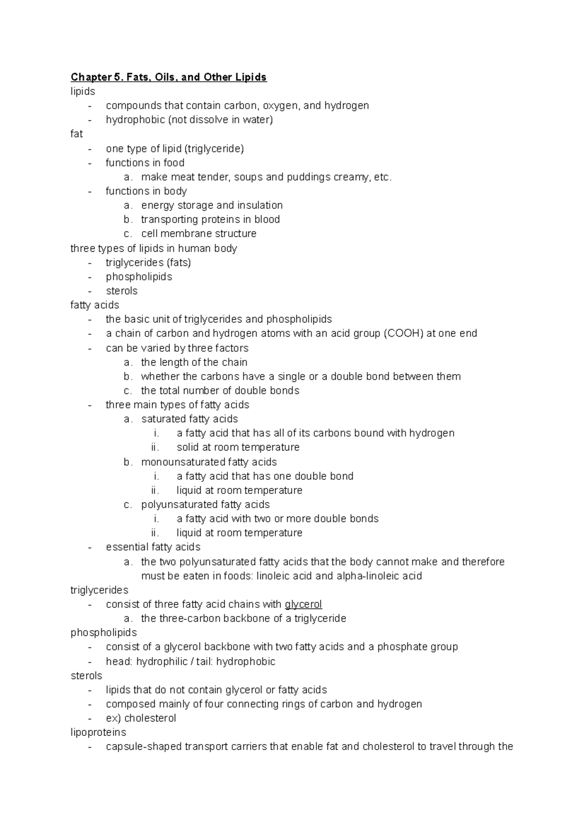 N- chapter 5 notes - Chapter 5. Fats, Oils, and Other Lipids lipids ...